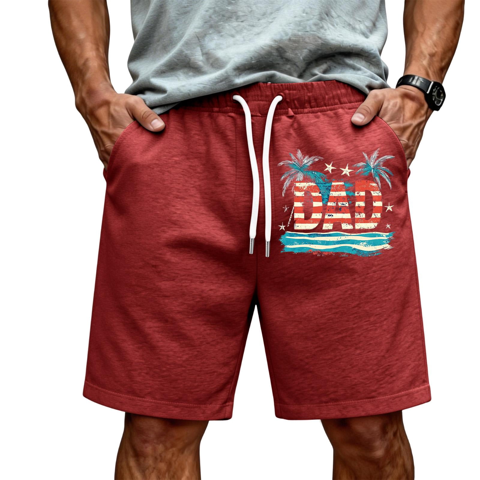 JULMCOMO Father's Day Men's Shorts DAD Letters Drawstring Red White ...