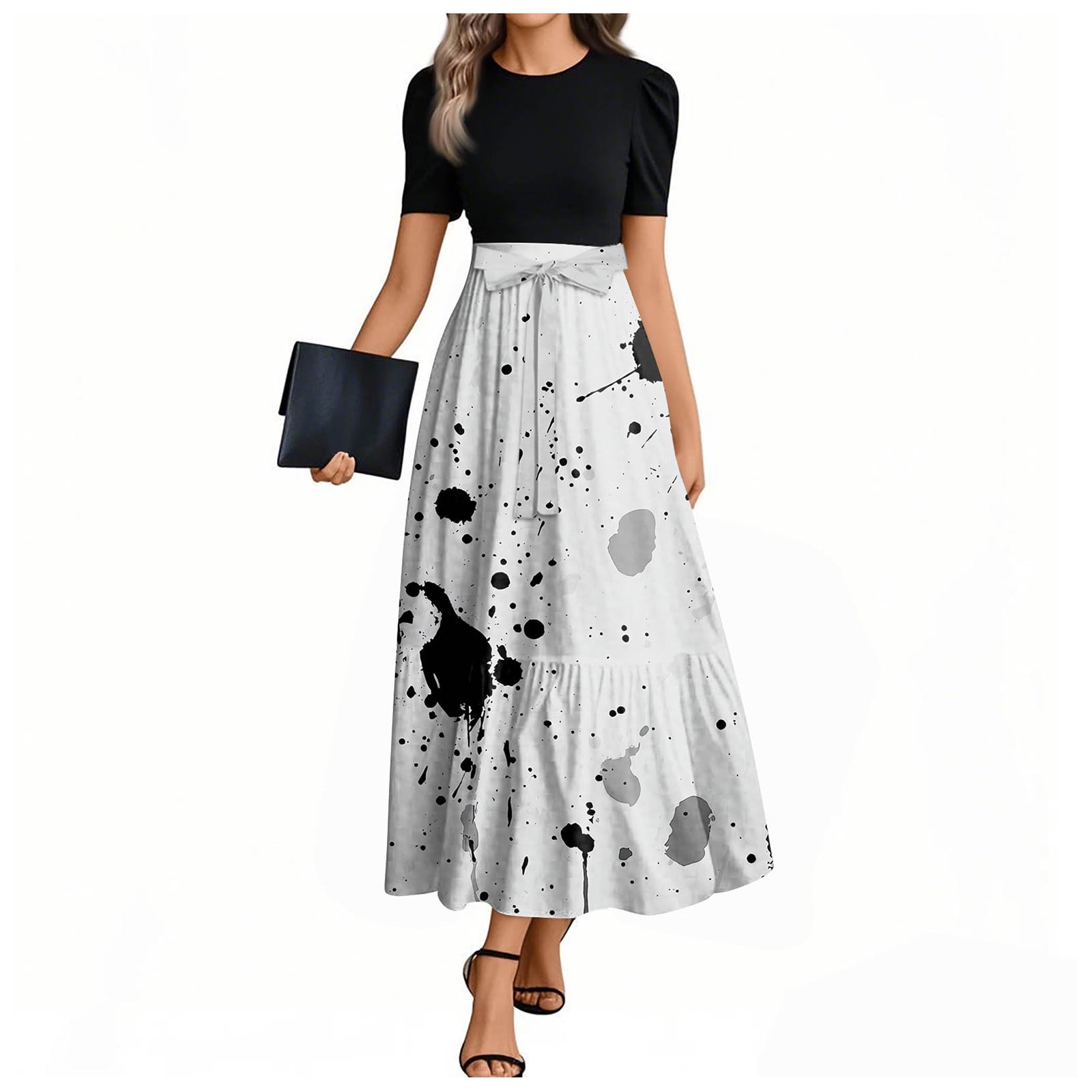 JULMCOMO Floral Dress for Women Modest Boho Short Sleeve Maxi Dresses ...