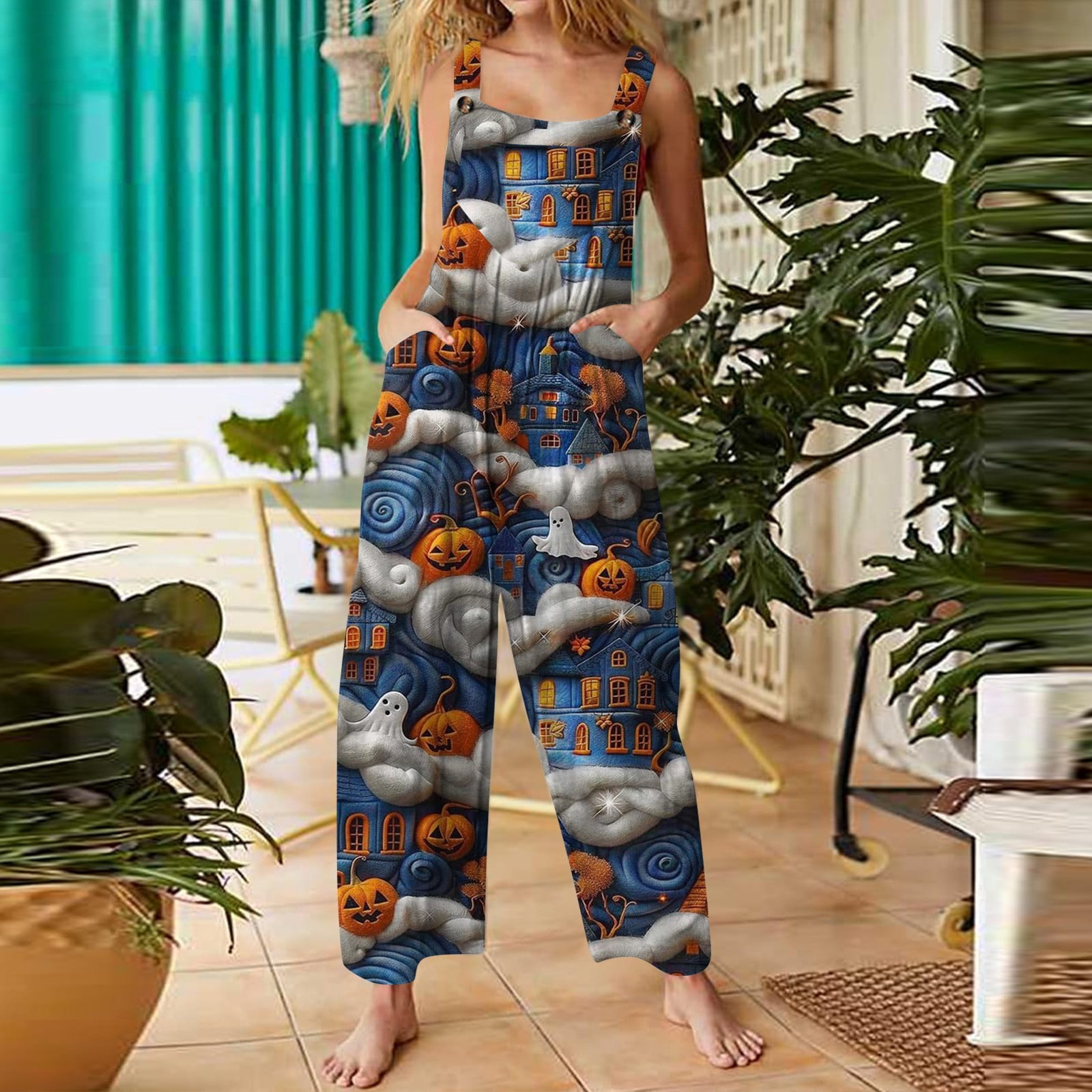 JULMCOMO Halloween Overalls for Women Dressy 3D Print One Piece ...