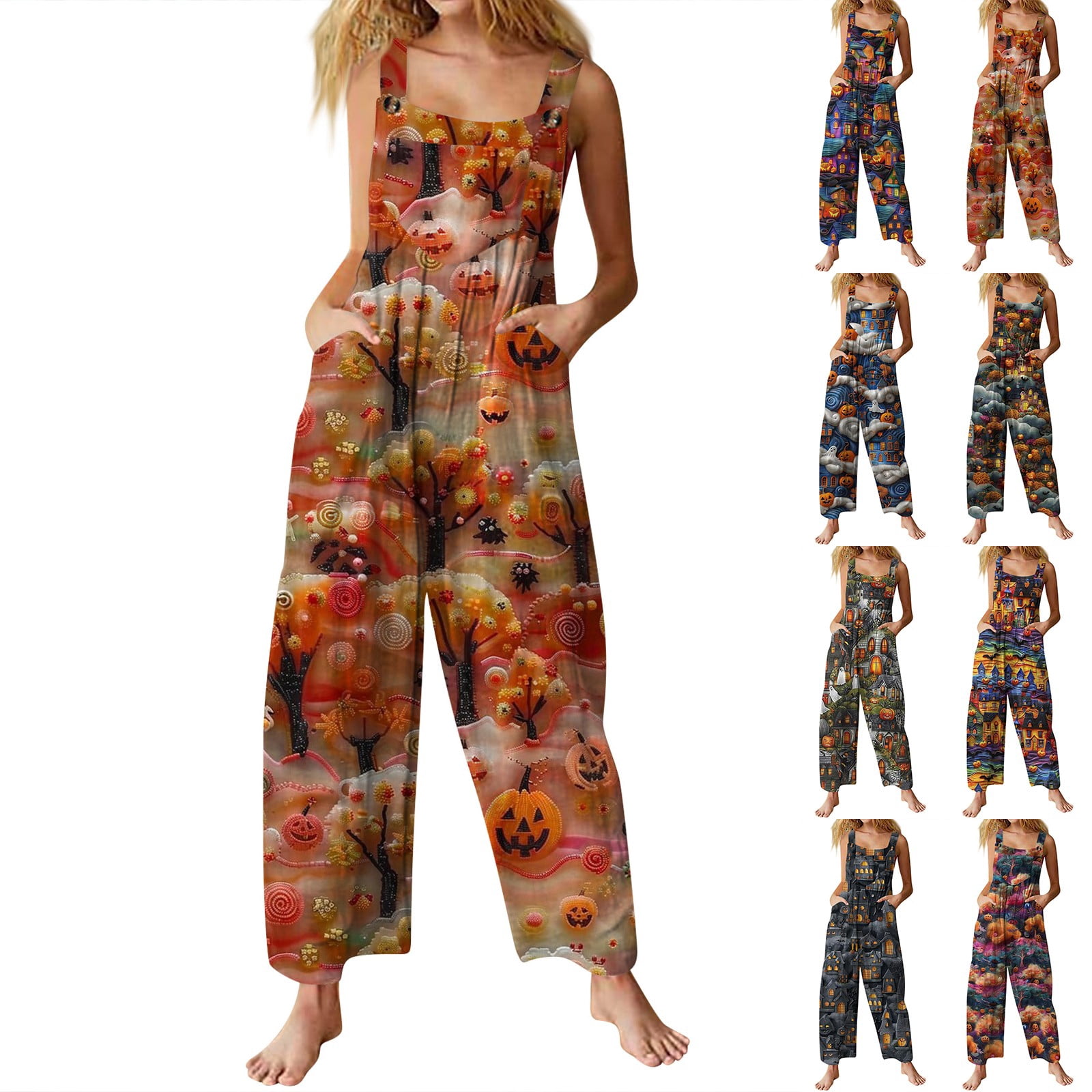 JULMCOMO Halloween Oversized Overalls for Women Dressy 3D Printed Wide ...
