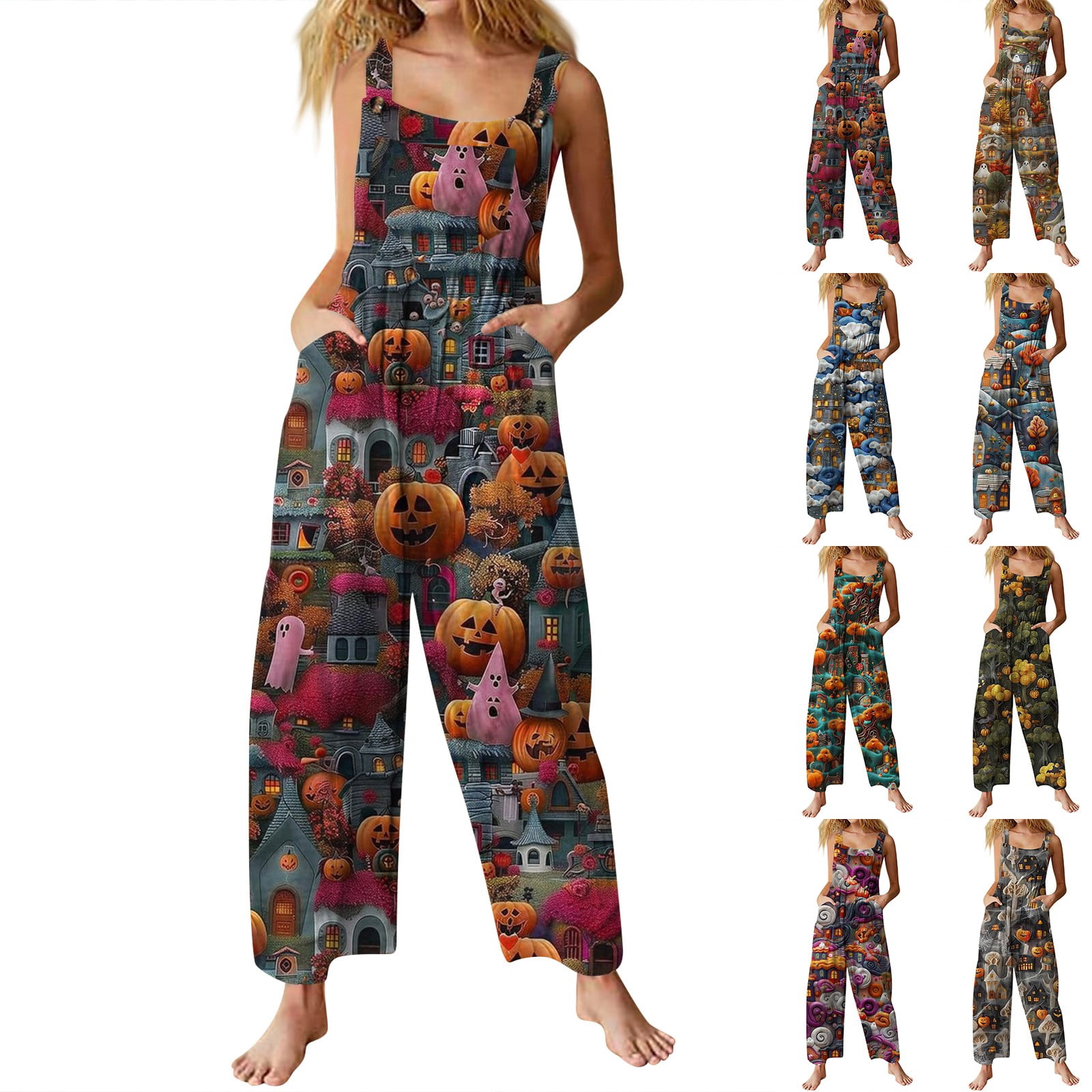 JULMCOMO Halloween Rompers for Women 2024 Trendy 3D Printed Wide Leg ...
