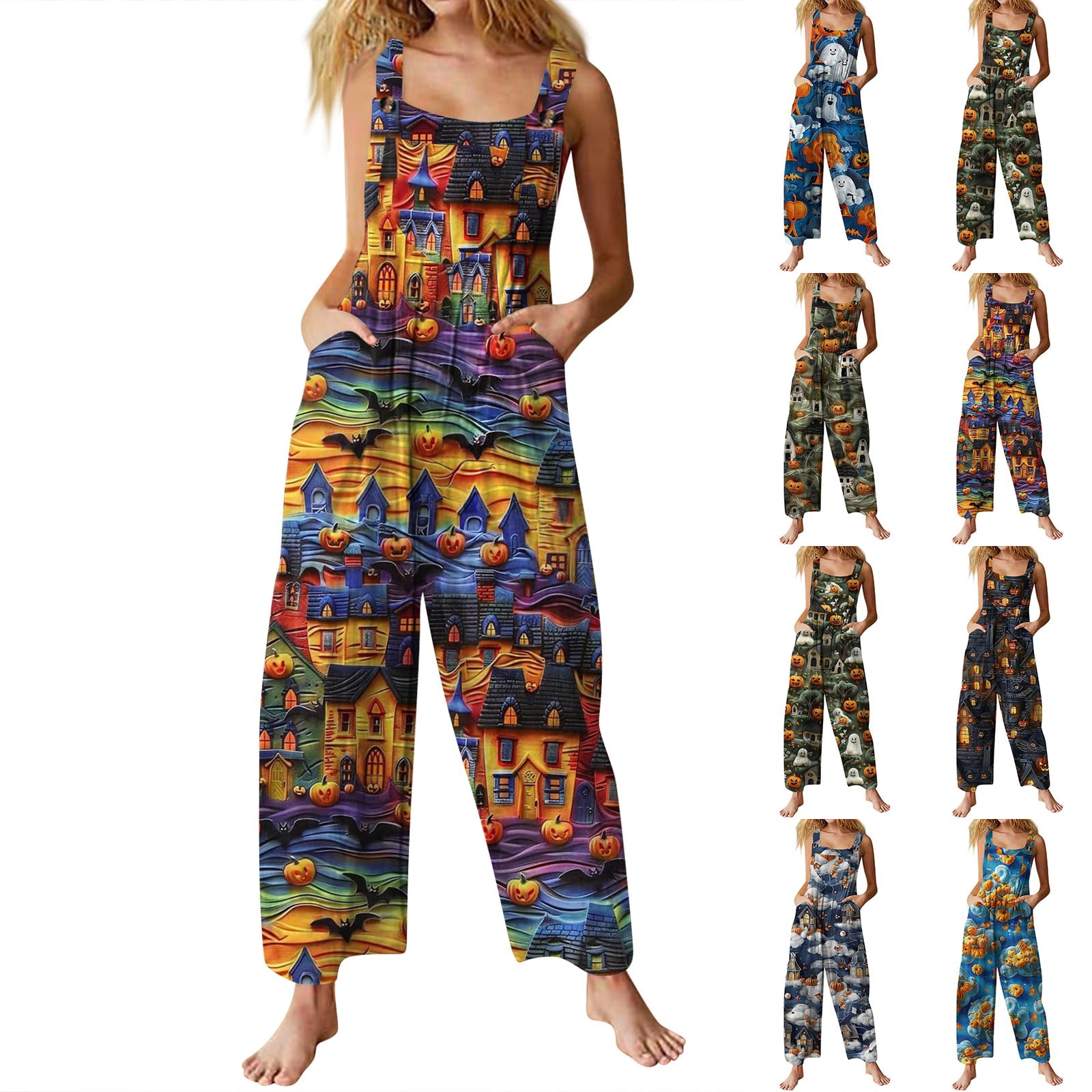 JULMCOMO Halloween Women's Jumpsuits, Rompers & Overalls Trendy Pumpkin ...