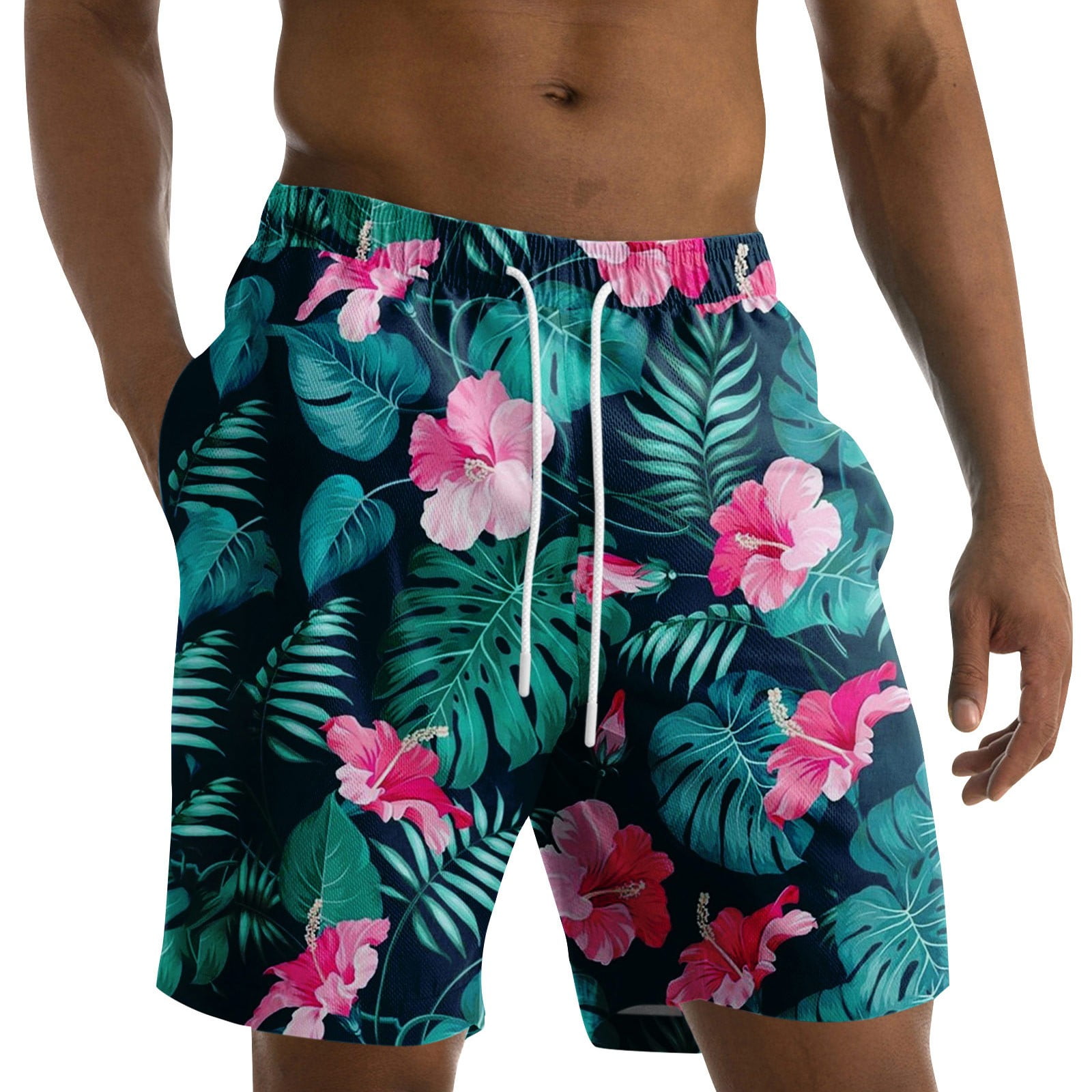 Julmcomo Hawaiian Beach Shorts For Men Tropical Floral Print Work