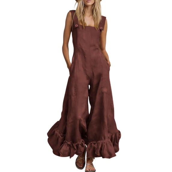 JULMCOMO Jumpsuits for Women Square Neck Ruffle Hem Wide Leg Summer ...