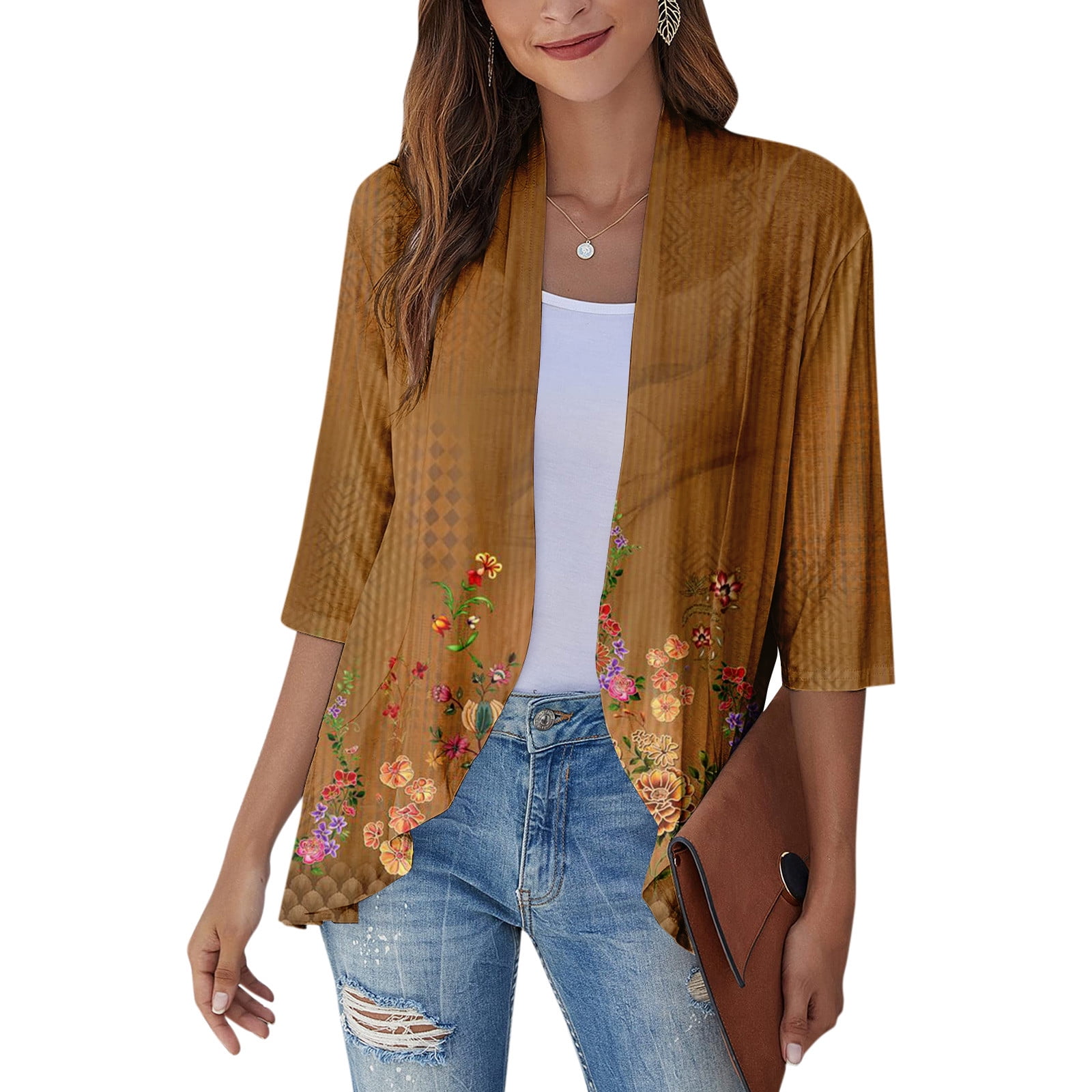 JULMCOMO Kimono Cardigans for Women 3/4 Sleeve Shrugs for Women ...