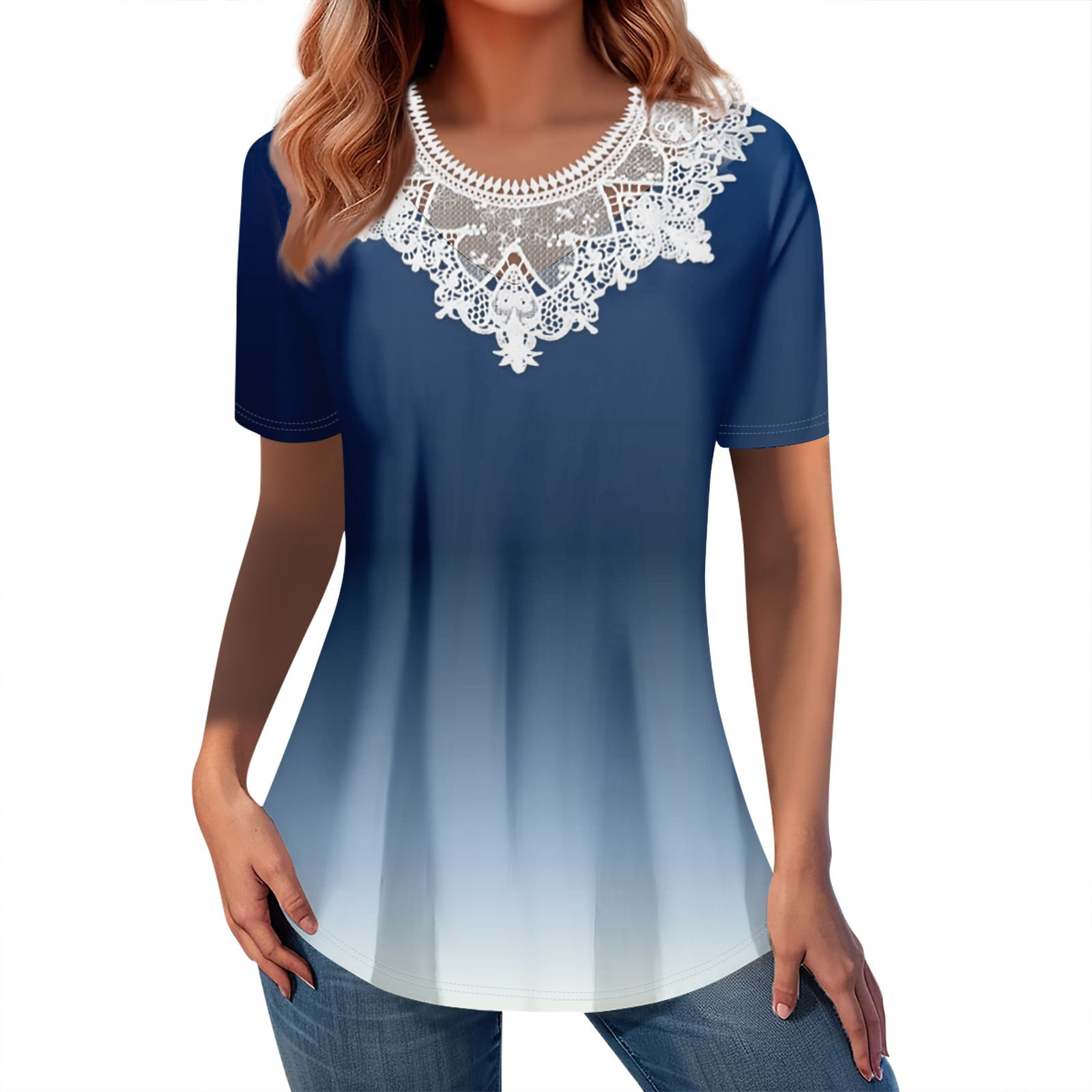 JULMCOMO Lace Tops for Women Short Sleeve Lace Floral Summer Tops for ...