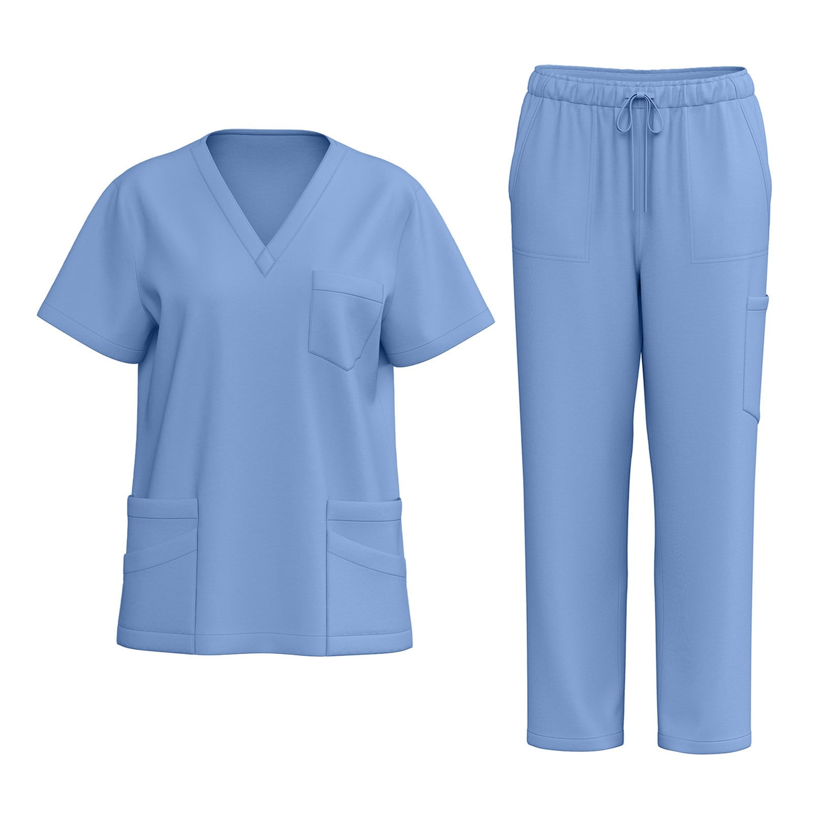 JULMCOMO Light Blue Scrubs Sets for Women Plus Size Medical Uniforms Petite V Neck Scrub Tops ...