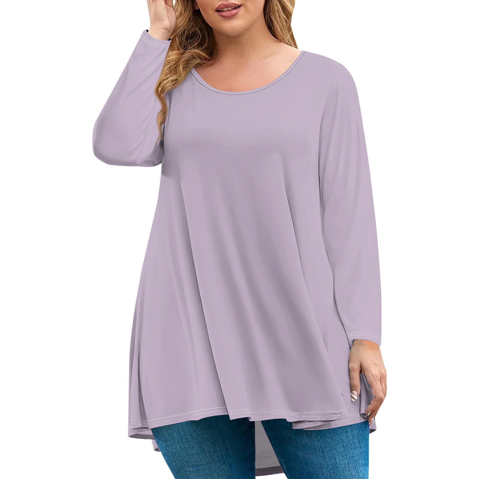 JULMCOMO Light Purple Plus Size Fall Outfits Clearance Long Sleeve Crew ...