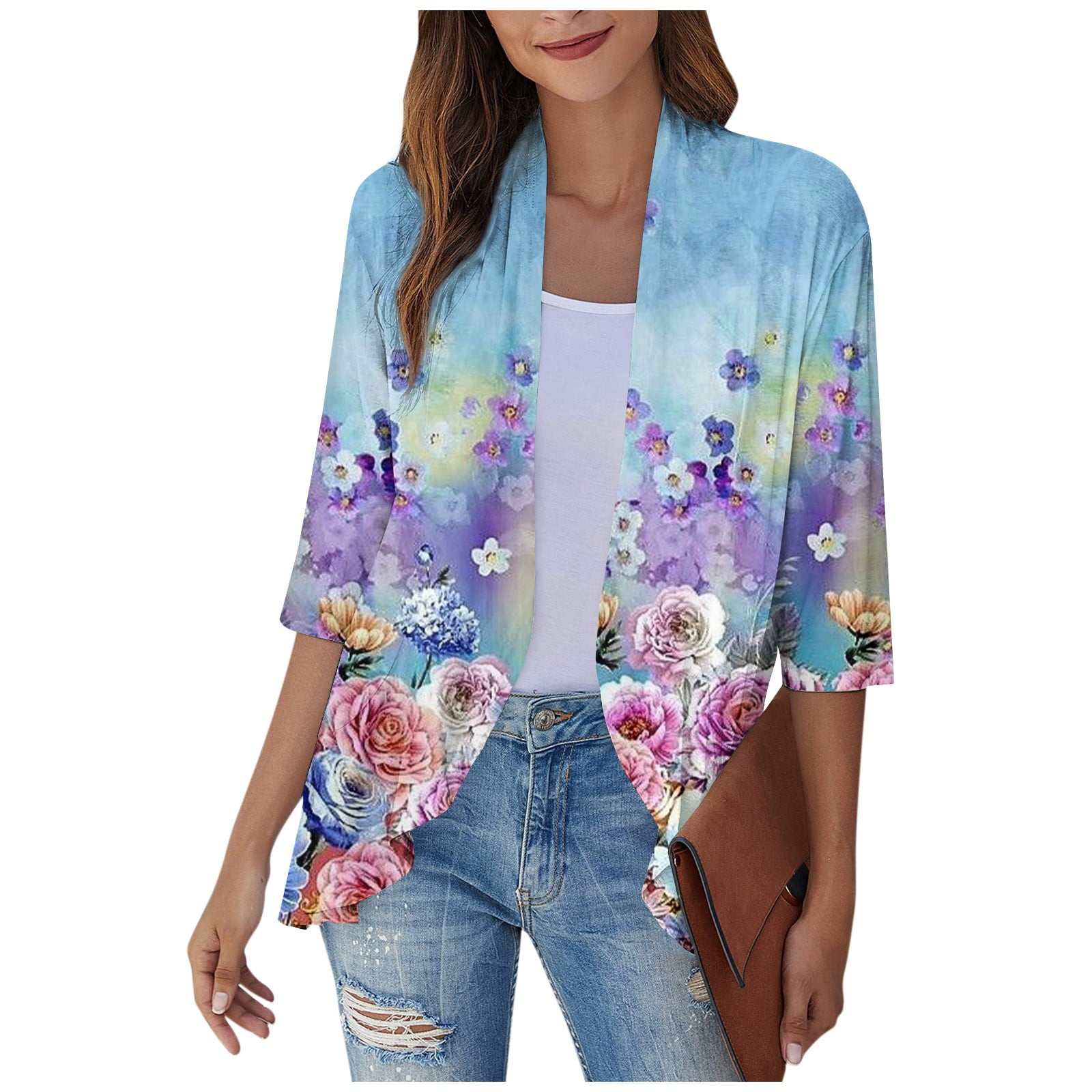 JULMCOMO Lightweight Cardigan Women 3/4 Sleeve Cardigans for Women Open ...