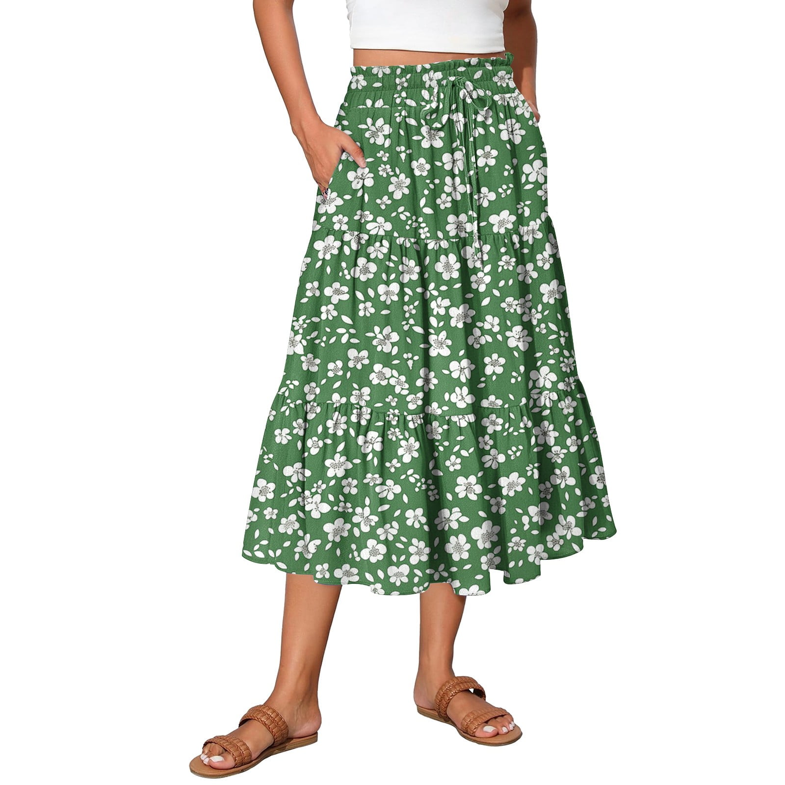 JULMCOMO Long Skirts for Women Trendy Casual Summer Skirts Drawstring ...