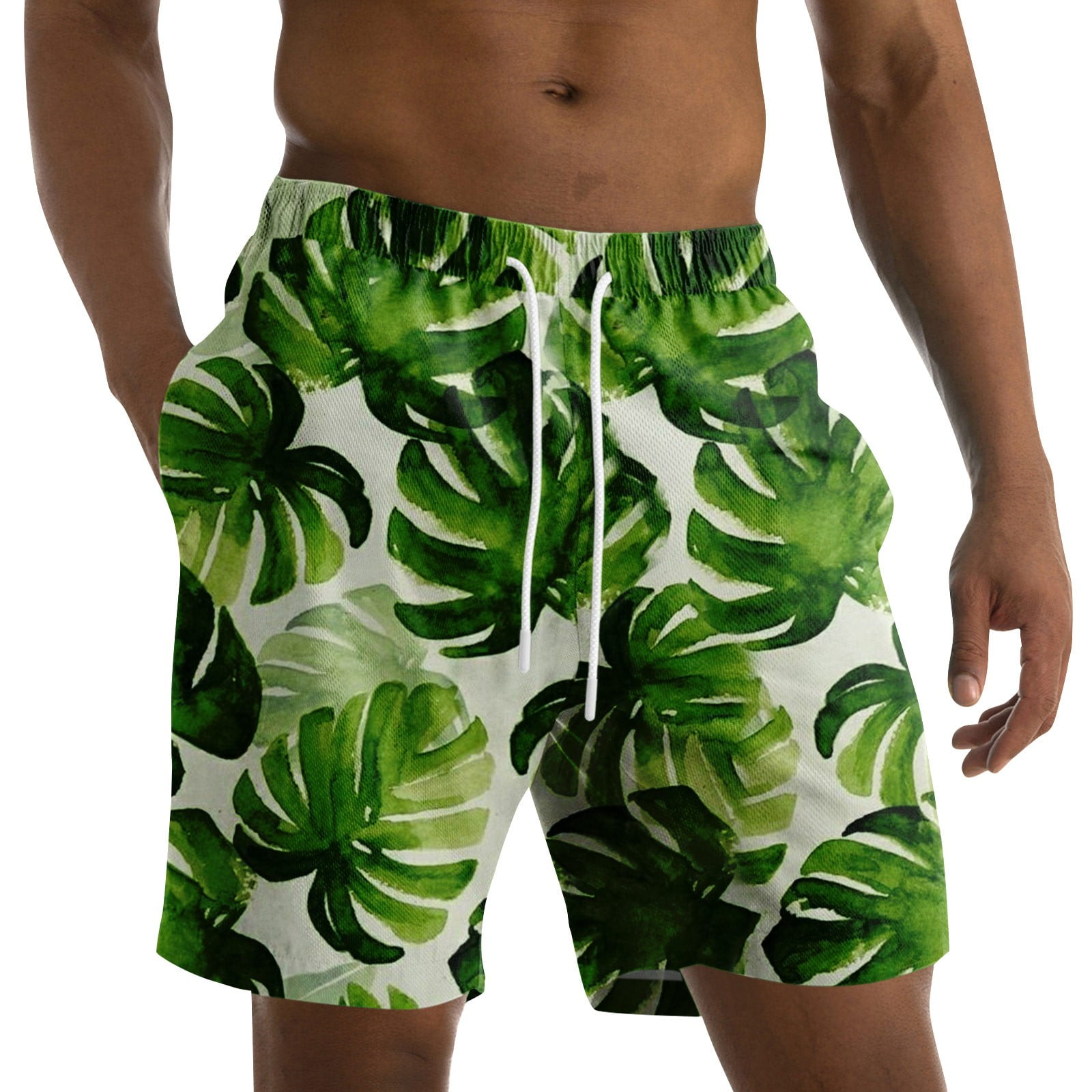 Julmcomo Men Beach Shorts Lightweight Coconut Tree Print Work Shorts