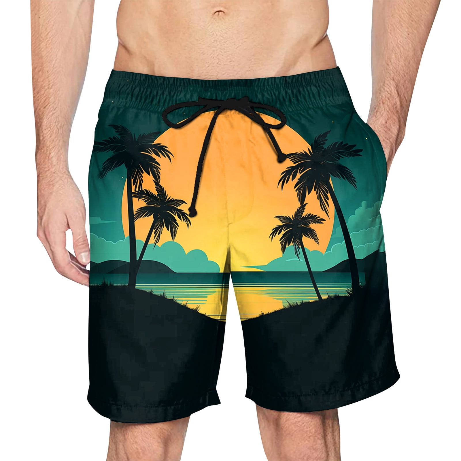 JULMCOMO Men's Hawaiian Beach Shorts Summer Hawaiian Elastic Waist ...