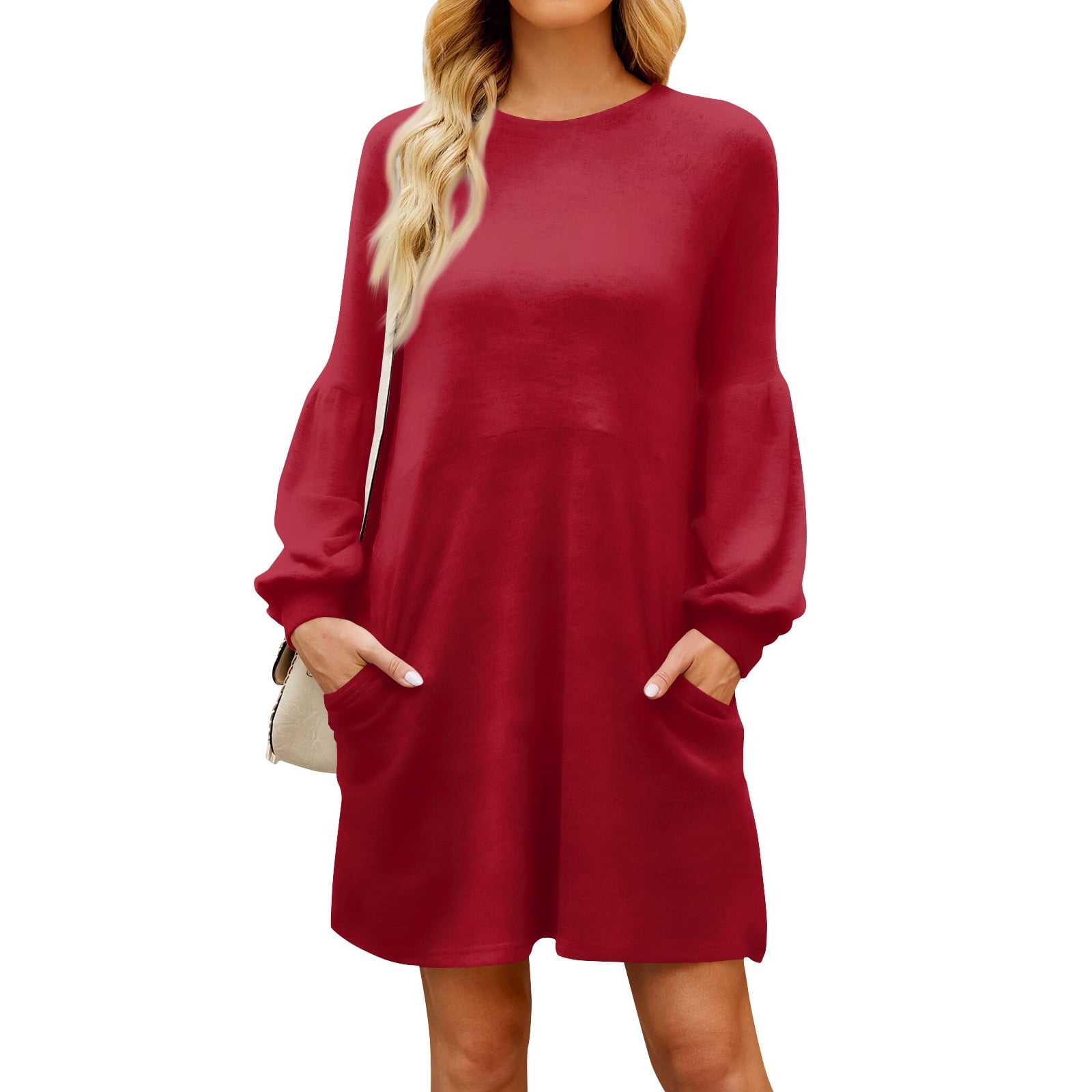 JULMCOMO Midi Dresses for Women Long Sleeve Crew Neck Dress Basic Fall ...