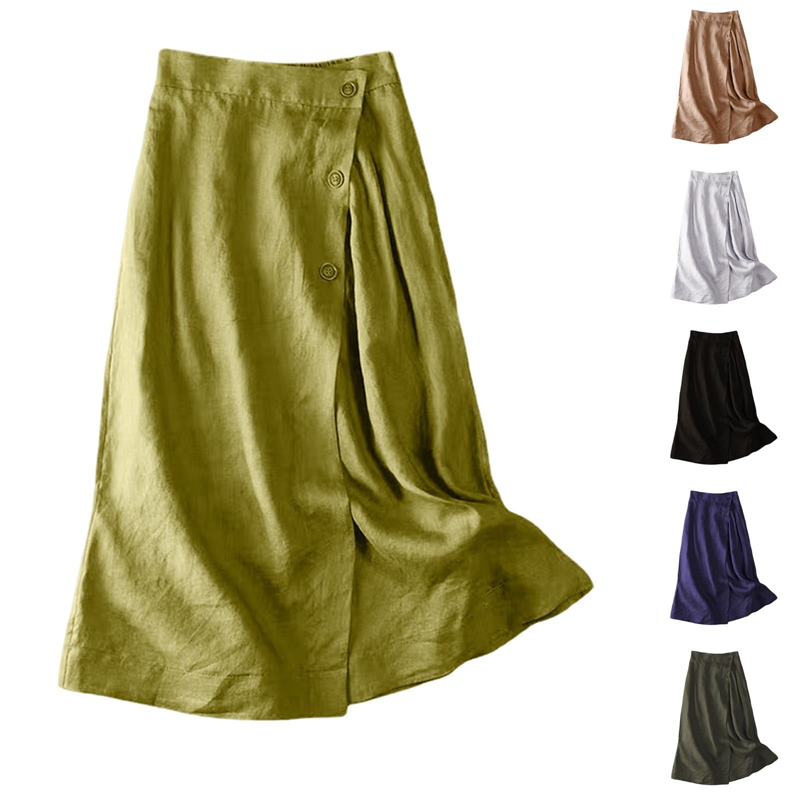 JULMCOMO Midi Skirts for Women Cotton Linen Summer Skirts Button Front ...