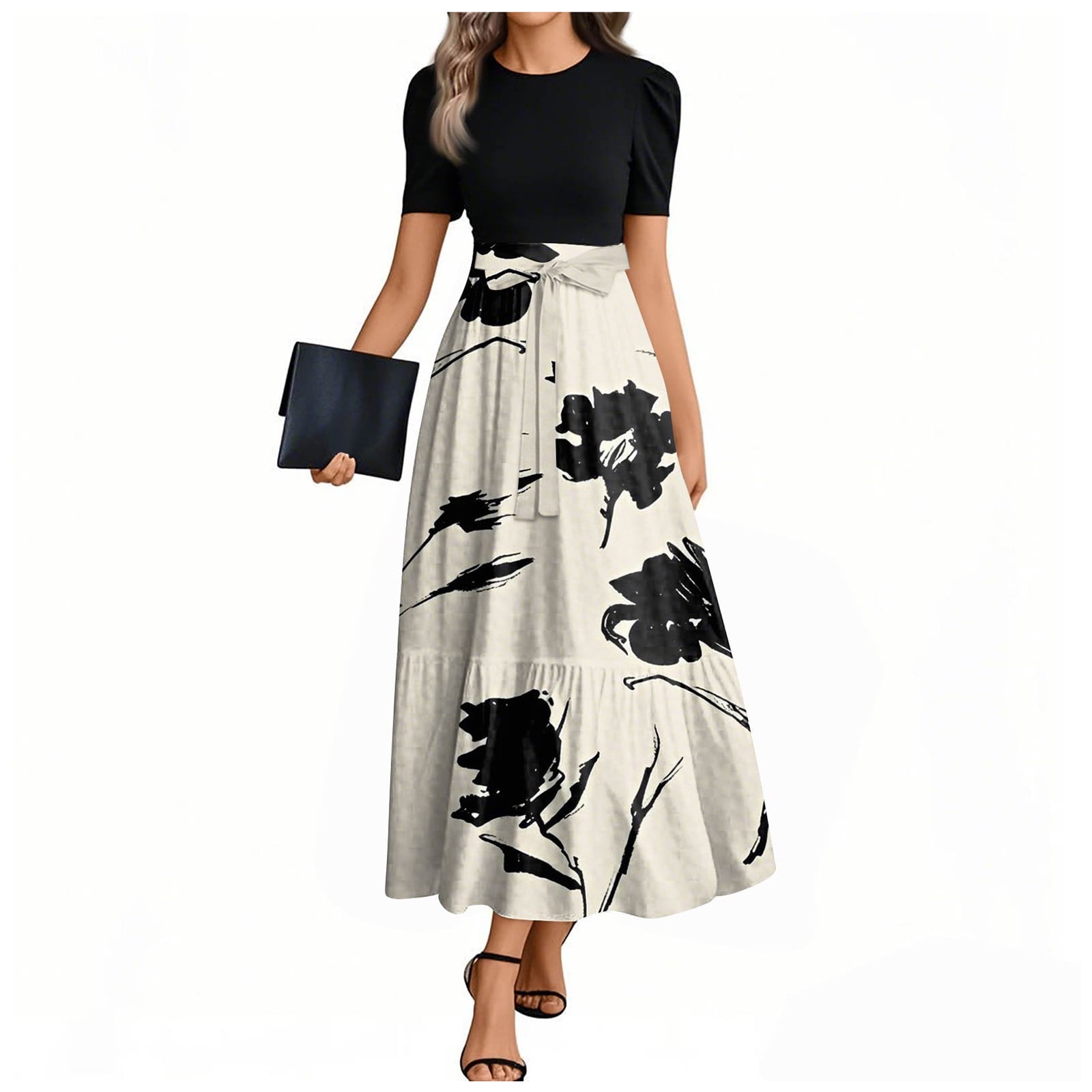 JULMCOMO Modest Dresses for Women Short Sleeve Teacher Dress Floral ...