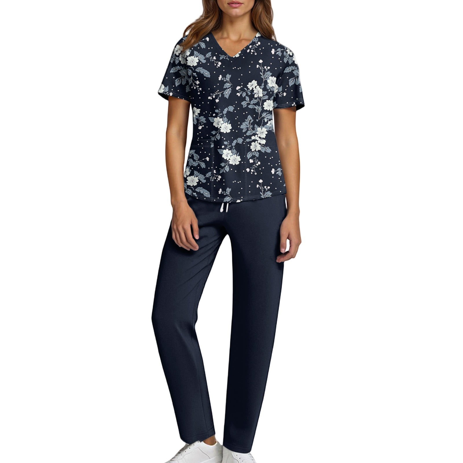 JULMCOMO Navy Scrubs Sets for Women Plus Size Scrub Sets Stretchy V ...