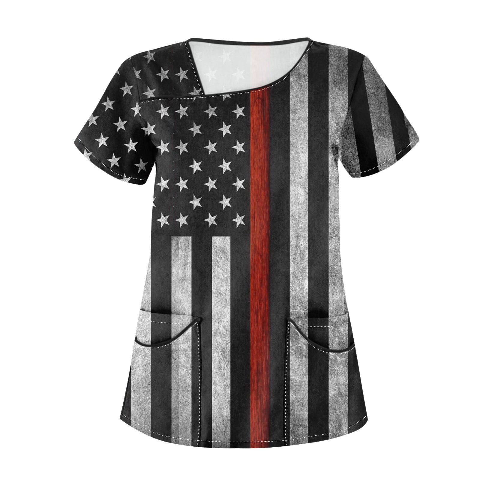 JULMCOMO Nurse Scrubs Top for Women,2024 Spring American Flag Stars ...