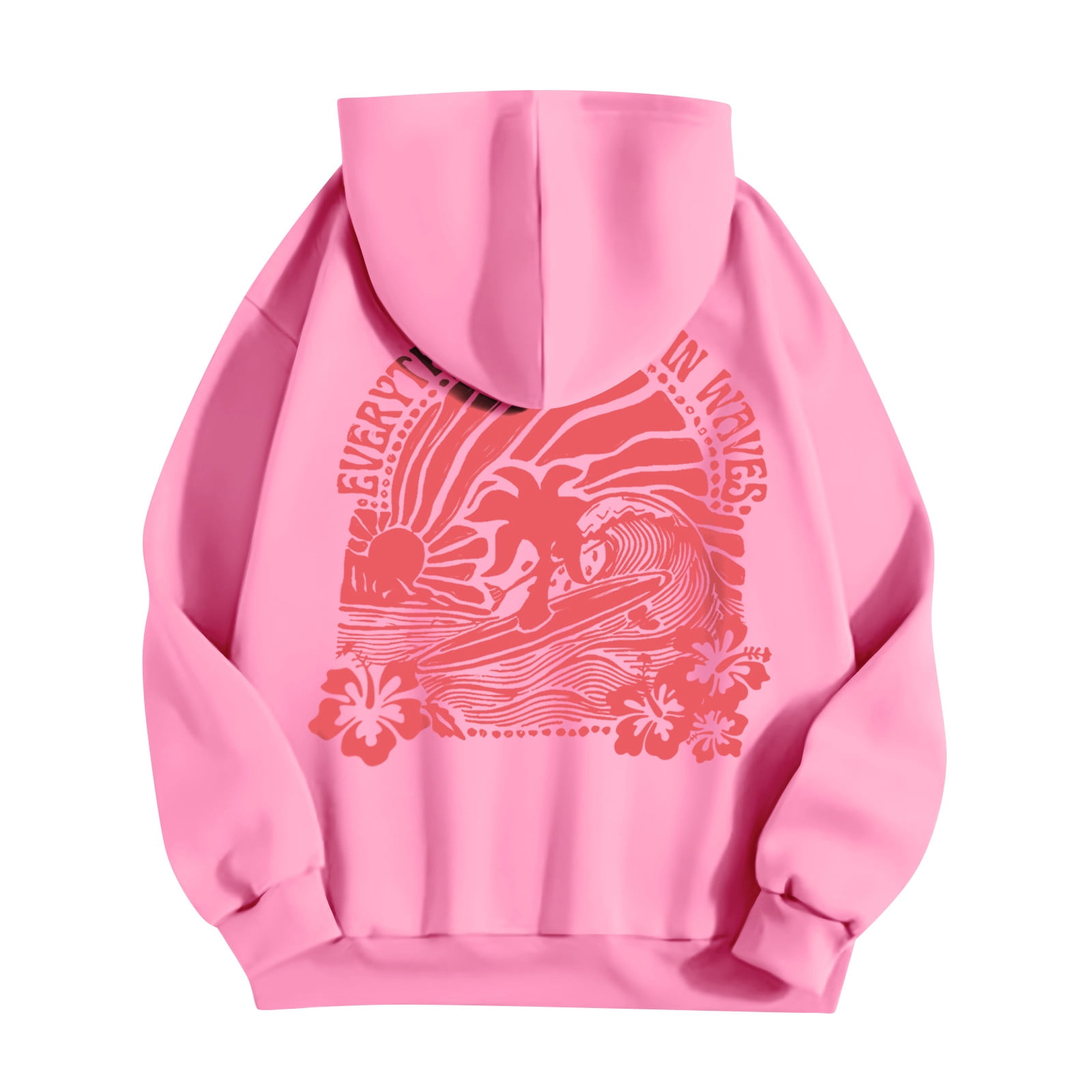 JULMCOMO Pink Palm Puff Hoodie Preppy Oversized Long Sleeve Sweatshirt ...