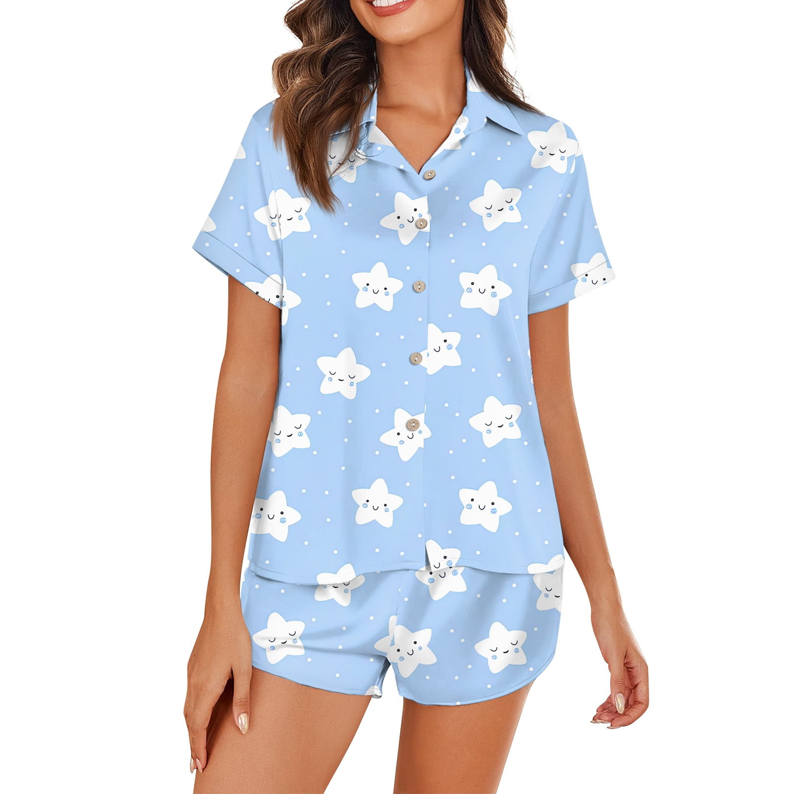 JULMCOMO Pj Sets for Woman Cute star print Pajamas Set Short Sleeve ...