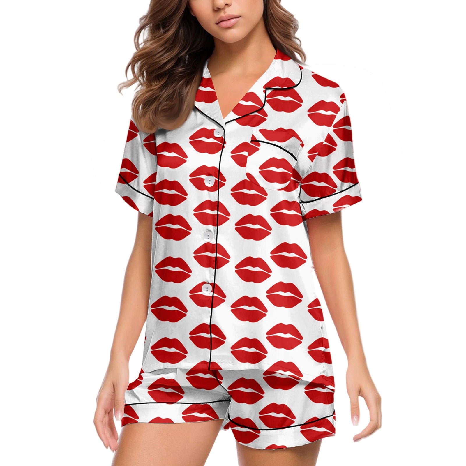 JULMCOMO Pj Sets for Woman Short Sleeve Button Down Sleepwear Cute ...