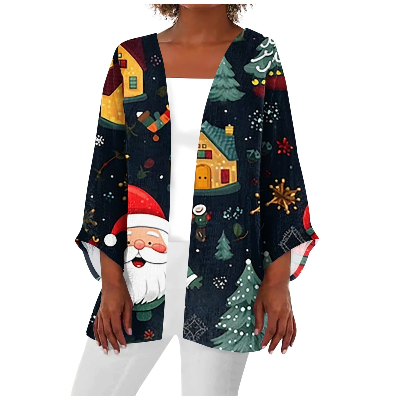 JULMCOMO Plus Size Cardigan for Women Long Sleeve Open Front Cardigan Collarless Boho Kimonos ...