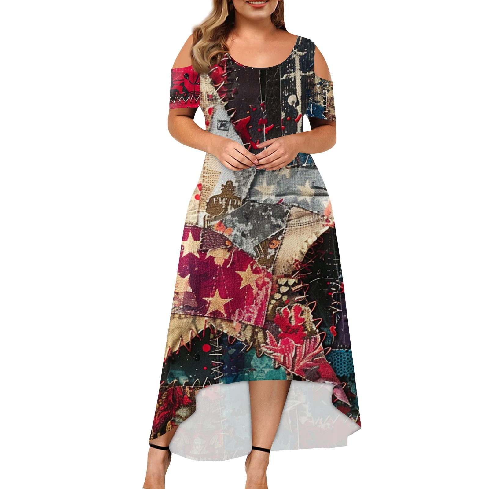 Julmcomo Plus Size Dresses For Curvy Women Sexy Trendy American Flag