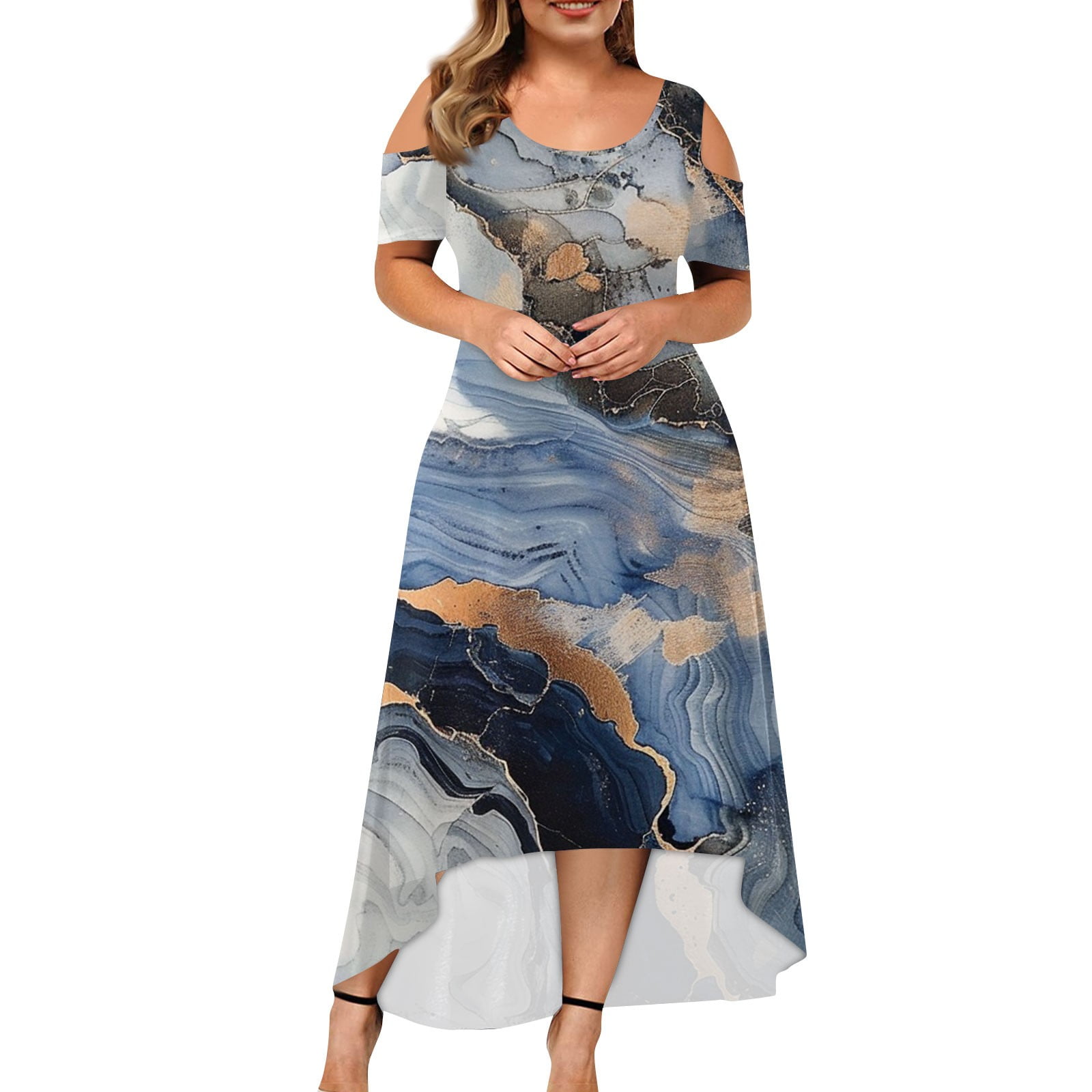 Julmcomo Plus Size Dresses For Curvy Women Clearance Trendy Marble Boho