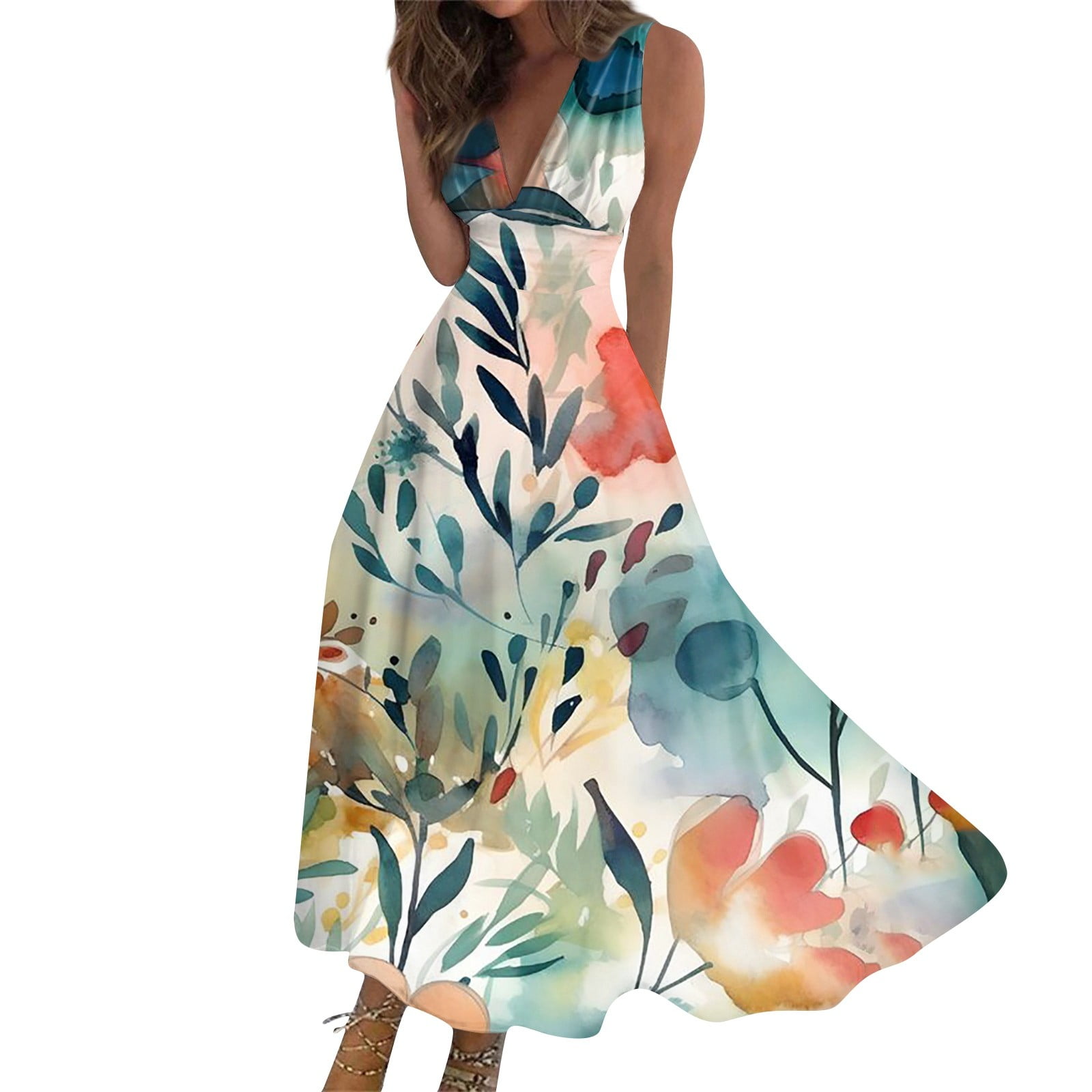 Julmcomo Plus Size Dresses For Women Sexy Sleeveless Summer V Neck Maxi