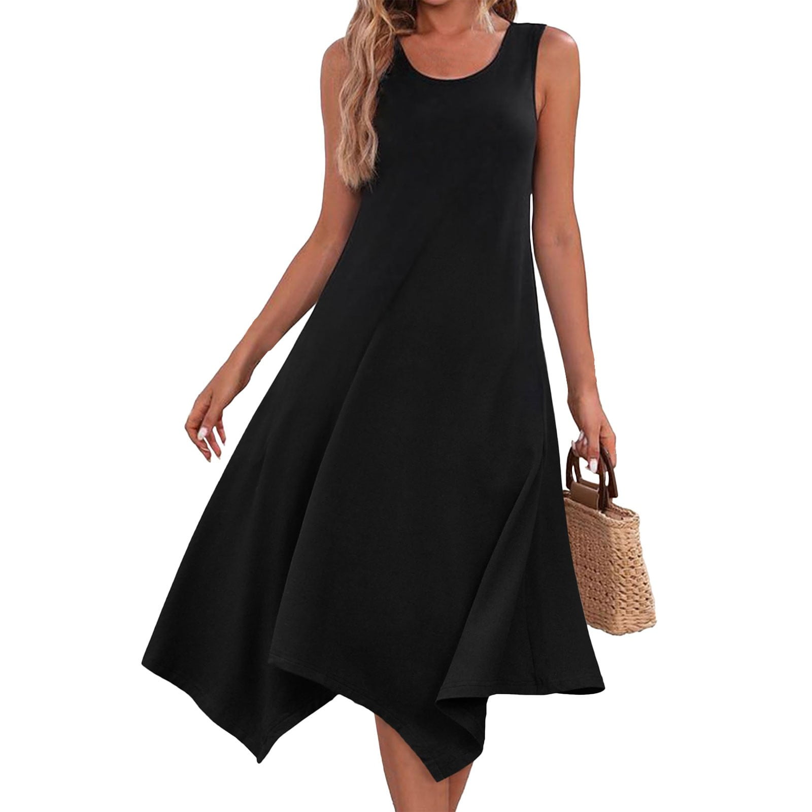 Julmcomo Plus Size Summer Dresses Casual Sleeveless Maxi Dress Crew