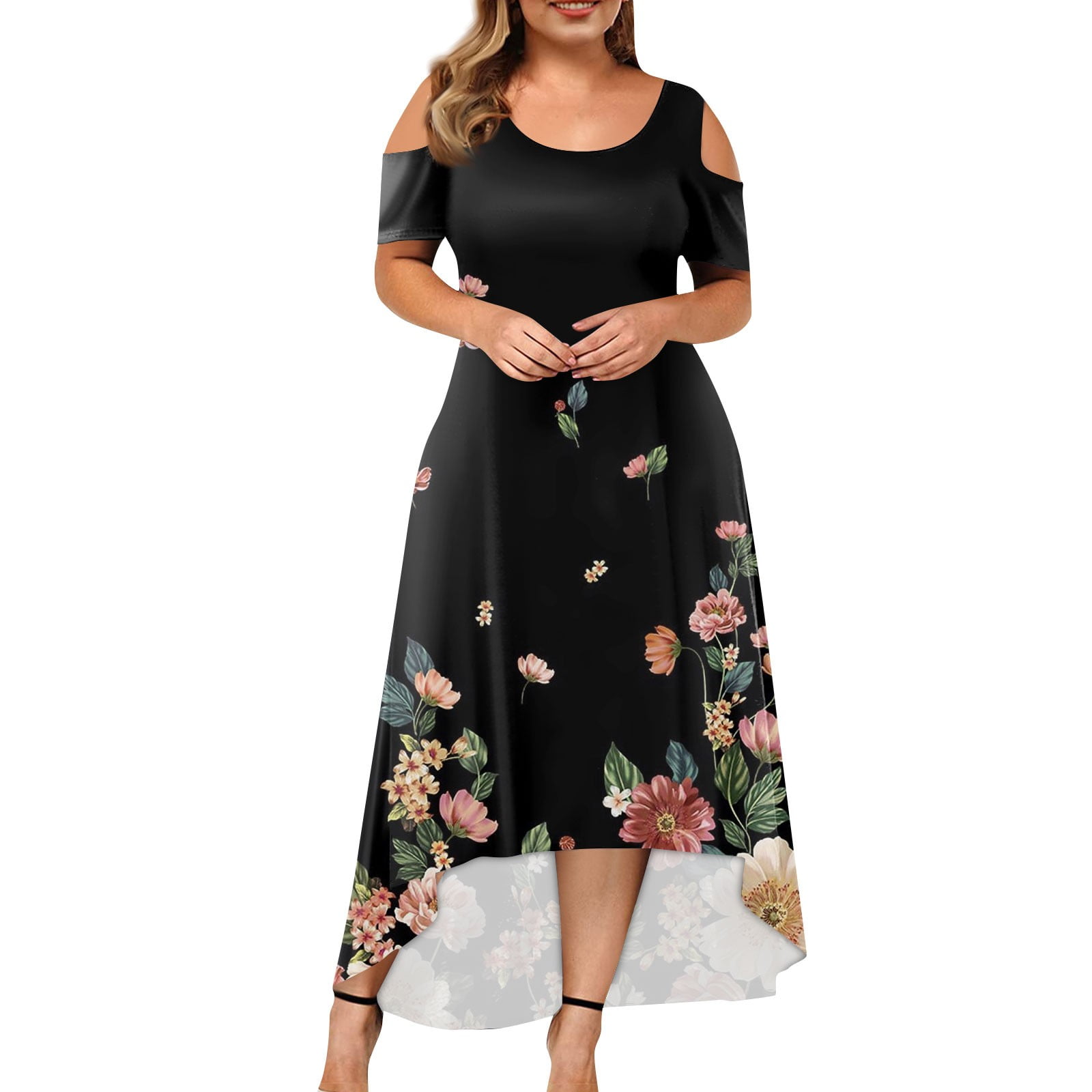 Julmcomo Plus Size Sundress For Curvy Women 4x Trendy Floral Boho Cold