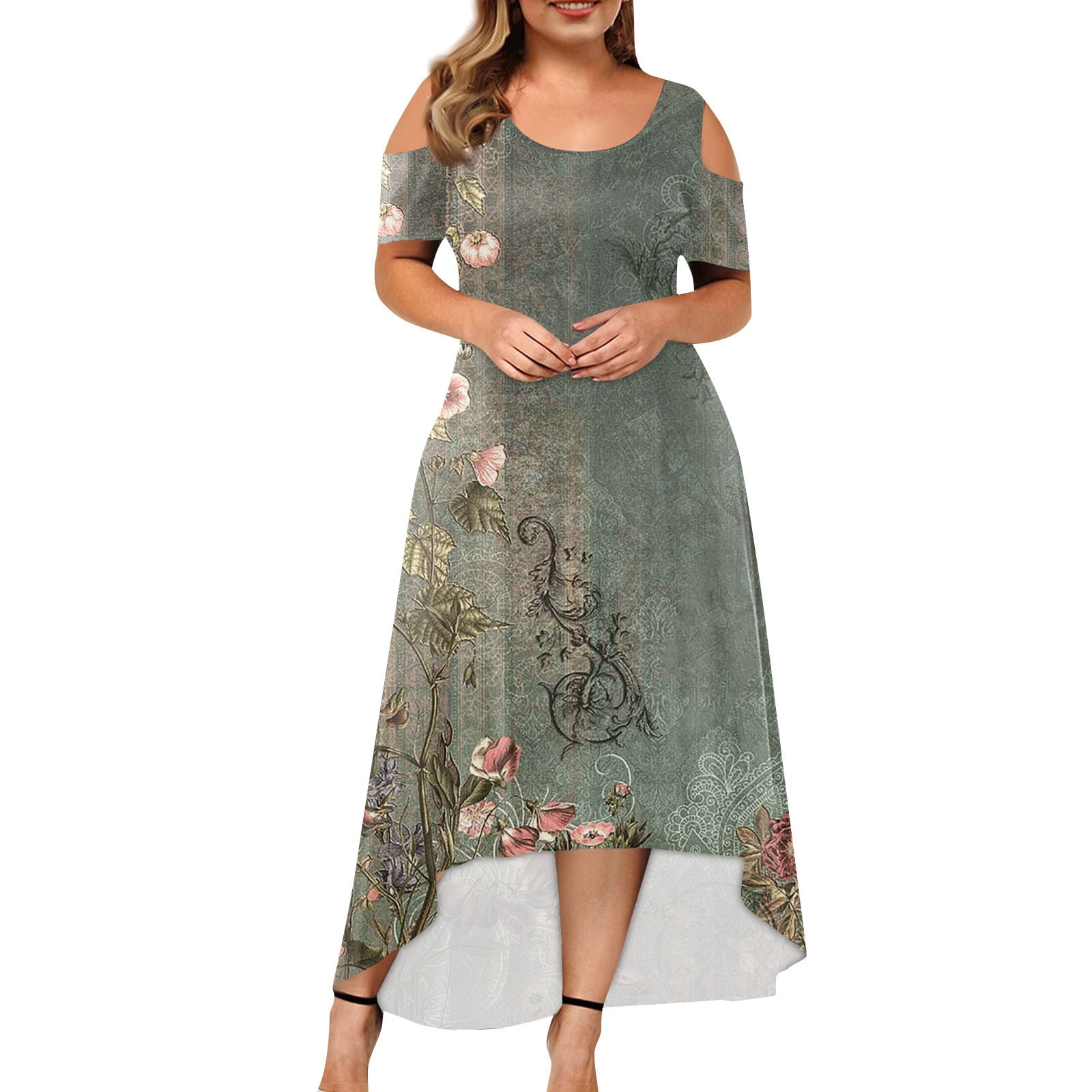 Julmcomo Plus Size Sundress For Curvy Women Sexy Trendy Floral Boho Off