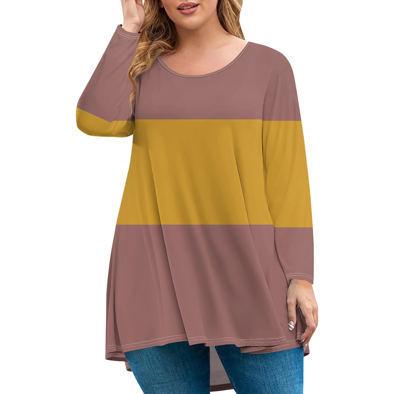 JULMCOMO Plus Size Tops for Women 4x-5x Long Sleeve Crew Neck Shirts ...