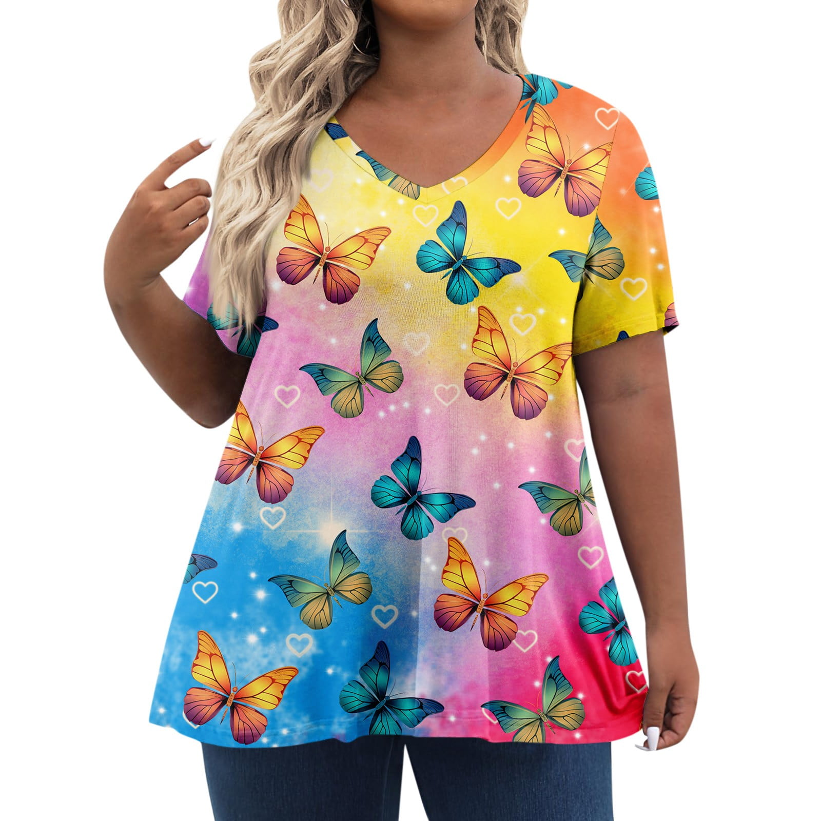 JULMCOMO Plus Size Tops for Women Dressy Half Sleeve V Neck Tshirts ...