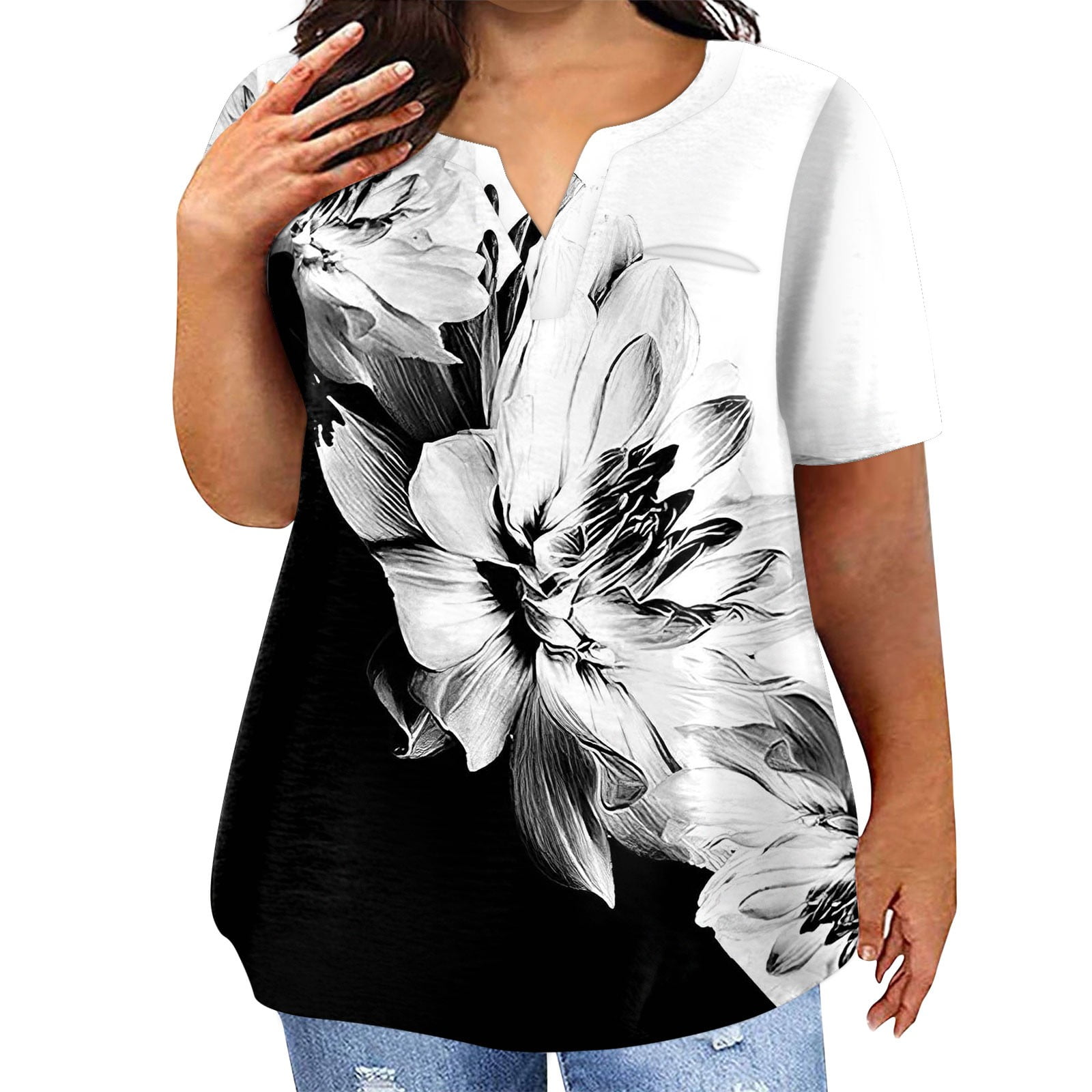 JULMCOMO Plus Size Tops for Women Summer Tunic Spring Tops Floral Print ...