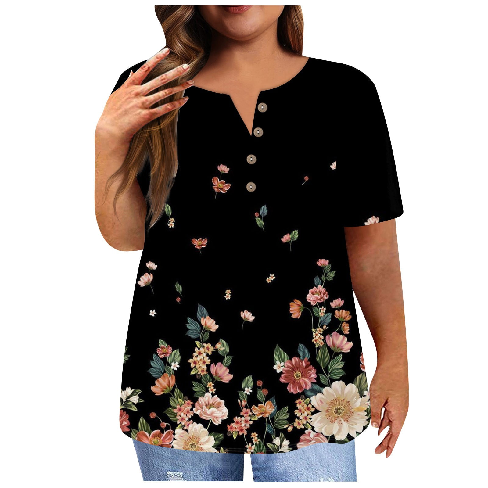 JULMCOMO Plus Size Tunic Tops for Women 4x-5x Short Sleeve V Neck ...