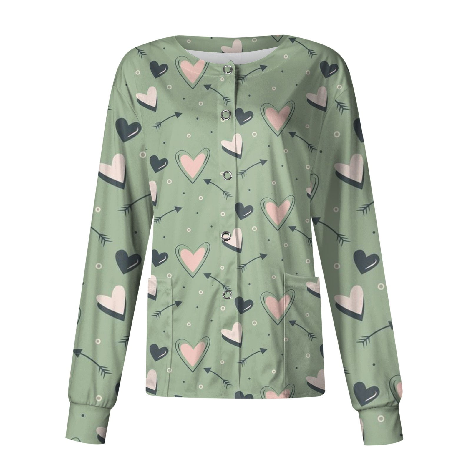 JULMCOMO Scrub Jackets for Woman love Print Long Sleeve Snap Front Warm ...