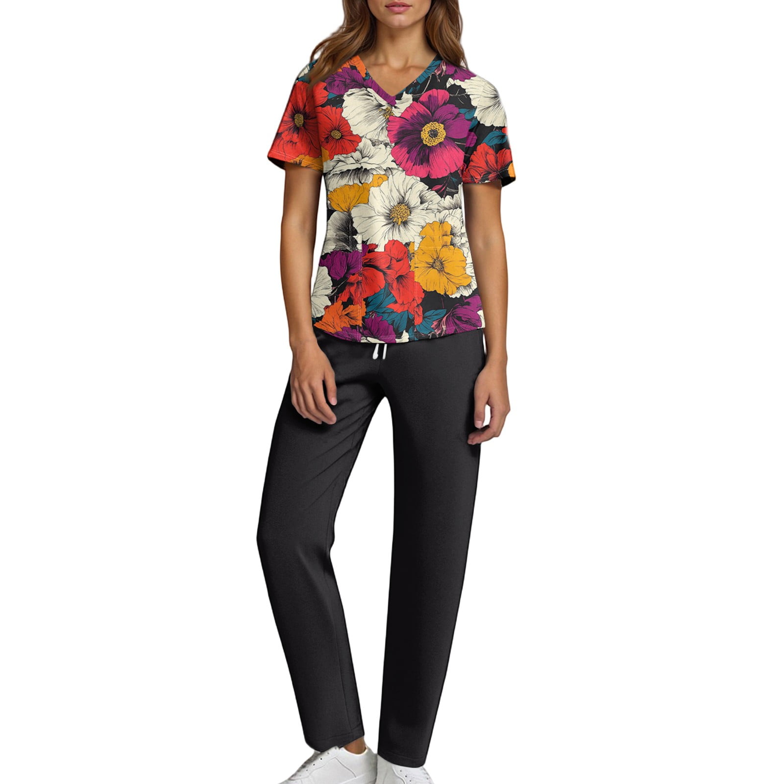 JULMCOMO Scrubs for Women Set Clearance Plus Size Scrubs Stretchy V ...