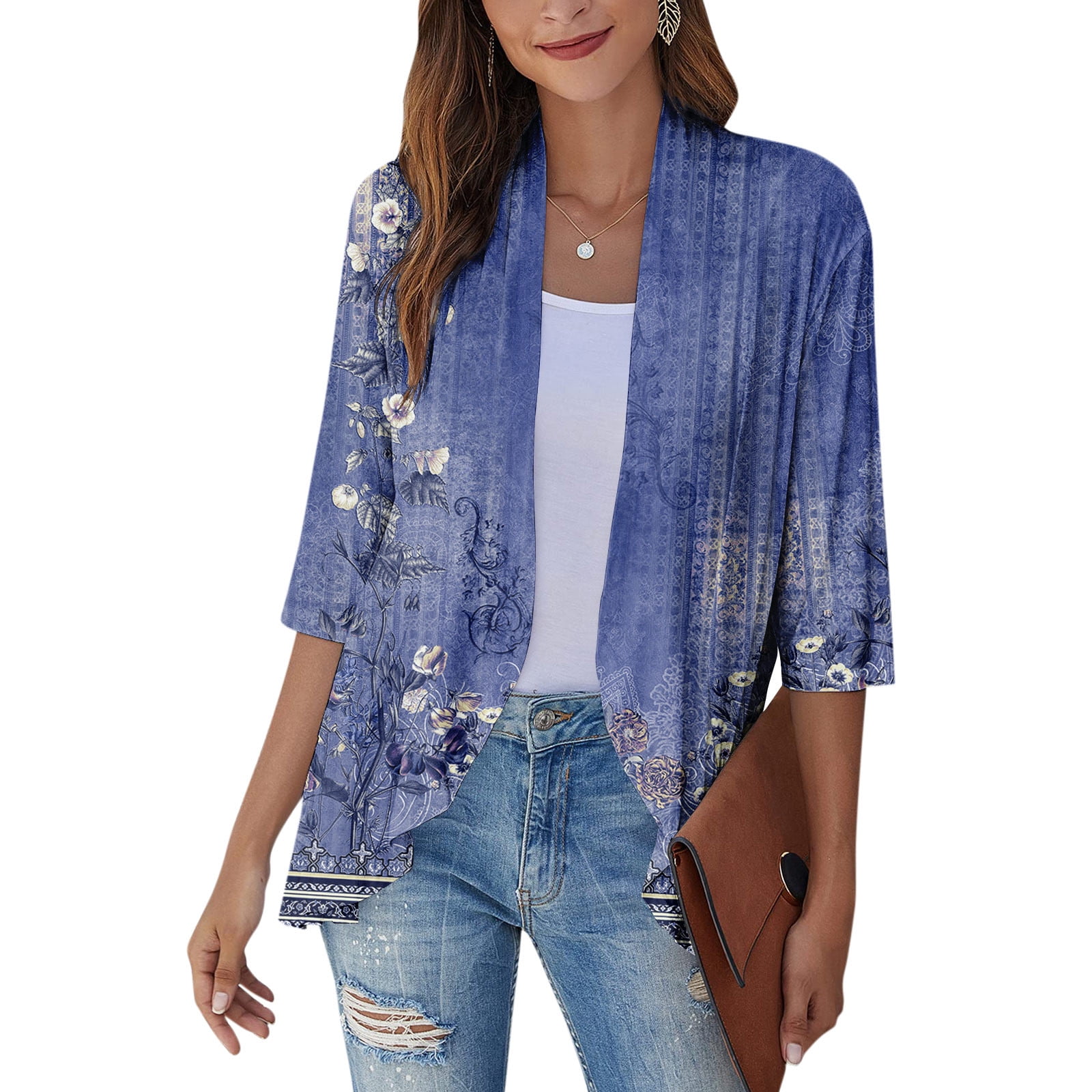 JULMCOMO Shrugs for Women Plus Size 3/4 Sleeve Lightweight Cardigans ...