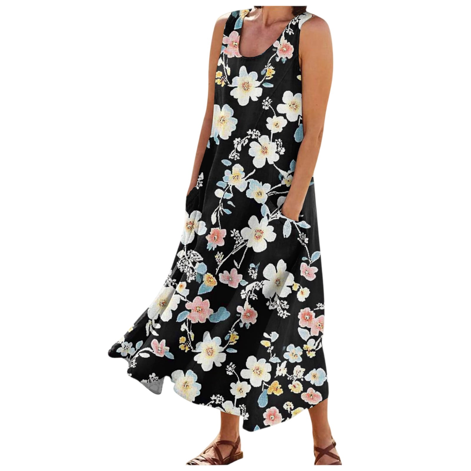 JULMCOMO Spring Dresses for Women Dressy Casual Round Neck Sundress ...