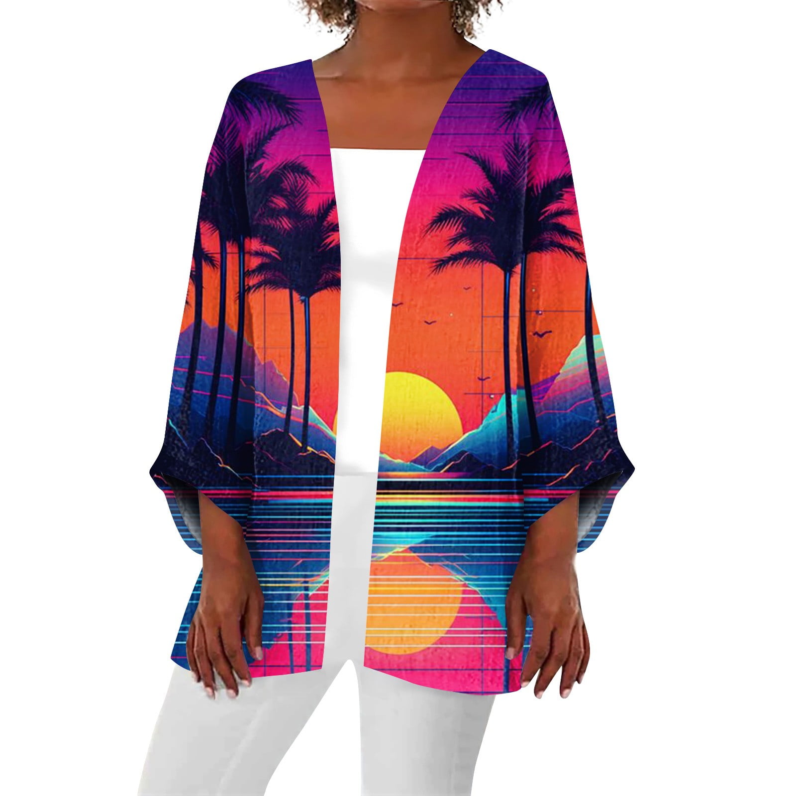 JULMCOMO Summer Cardigan for Women Loose Boho Open Front Cardigan 3/4 ...