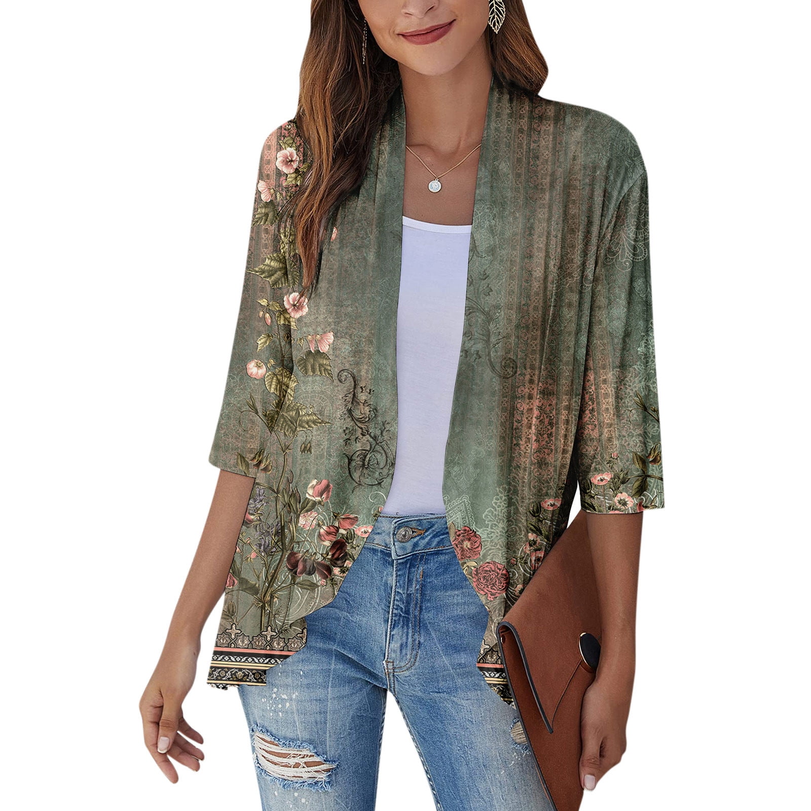 JULMCOMO Summer Cardigans for Women Lightweight 3/4 Sleeve Shrugs for ...