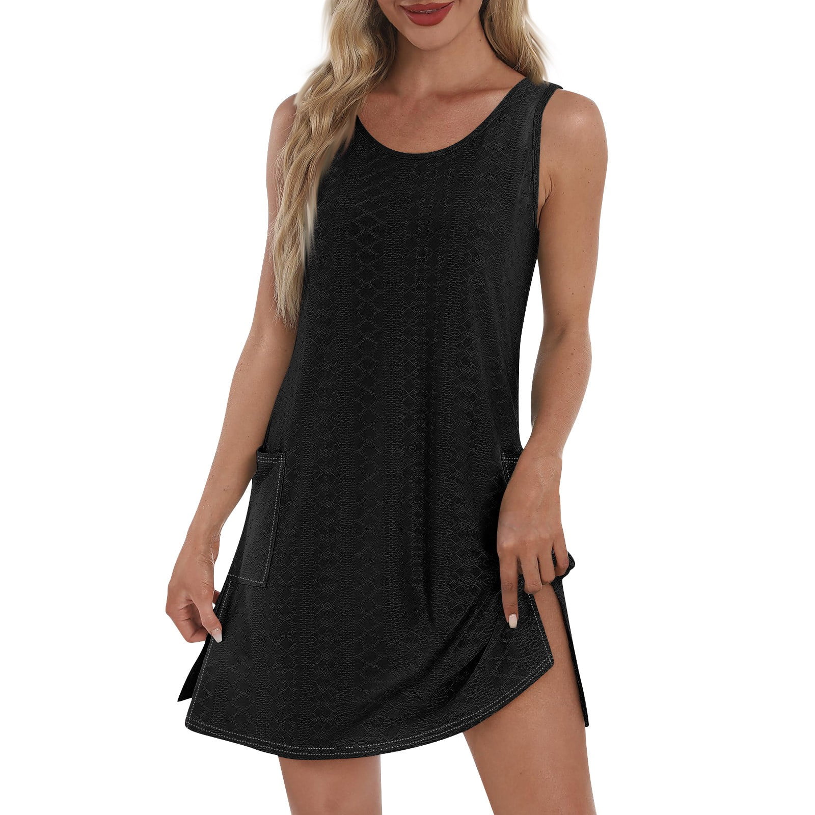 JULMCOMO Summer Dresses for Women 2025 Eyelet V Neck Sundresses 2025 Eyelet Trendy Sleeveless ...