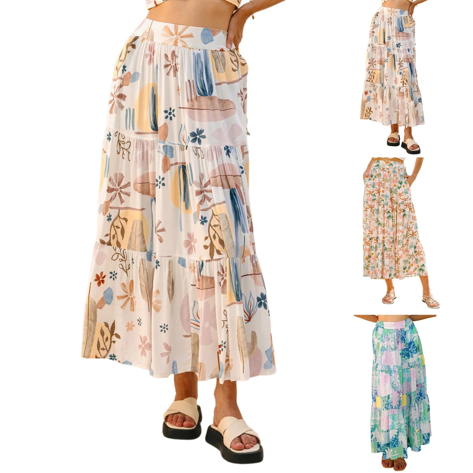 JULMCOMO Summer Skirts for Women 2025 Plus Size Pleated Midi Skirts ...