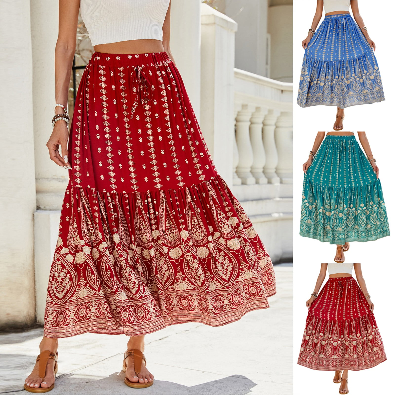 JULMCOMO Summer Skirts for Women 2025 Trendy Elastic High Waisted Boho ...