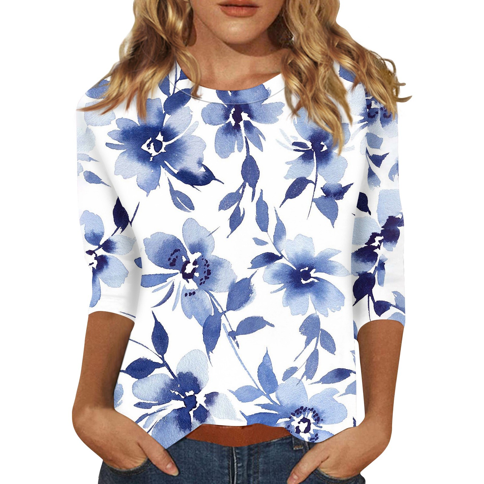 JULMCOMO Summer Tops for Women 2024 3/4 Sleeve Summer Crew Neck T ...