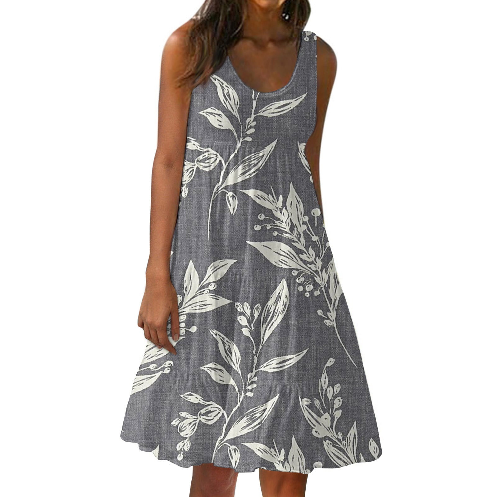 JULMCOMO 2024 Sleeveless Floral Sundresses for Women, Crew Neck, Beach ...