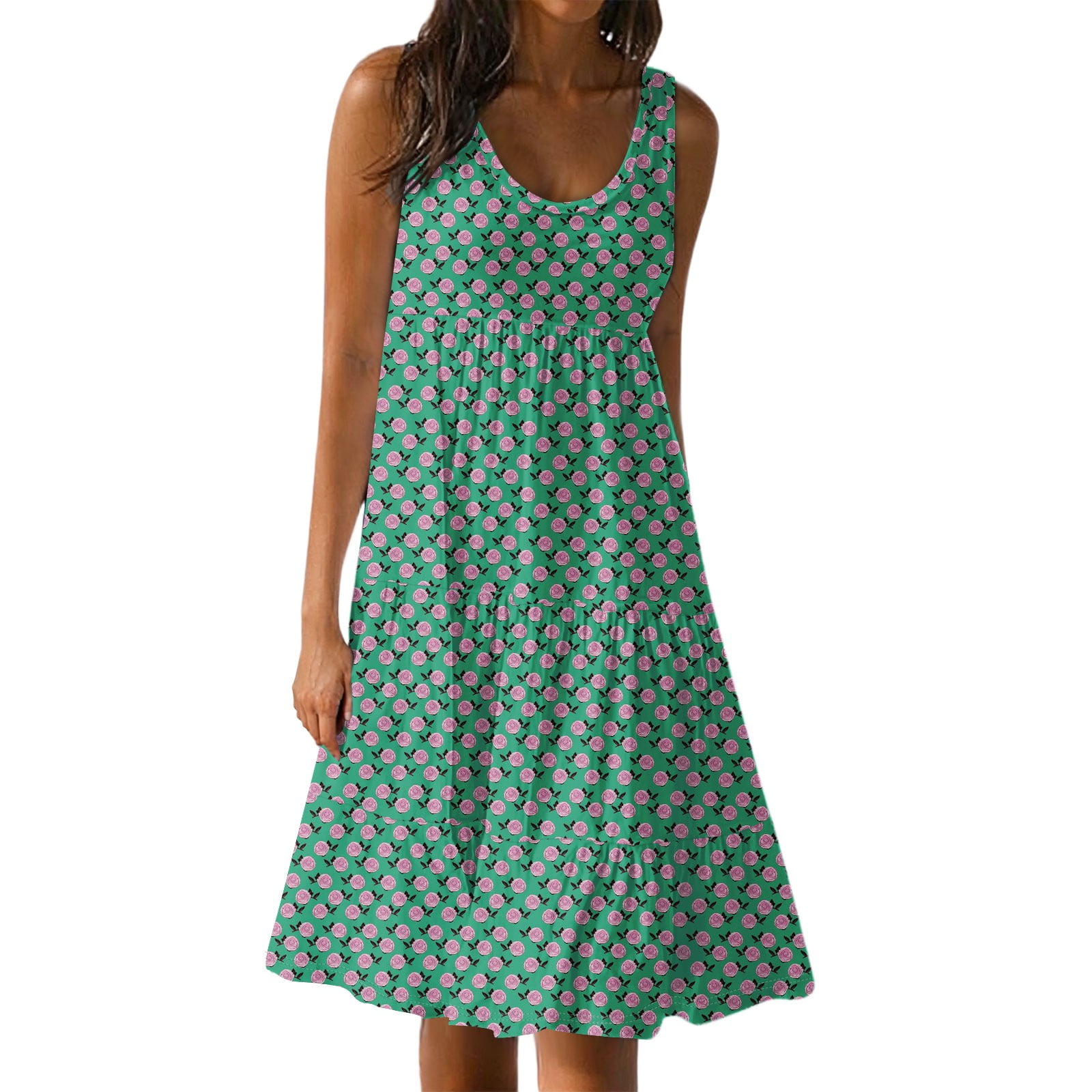 JULMCOMO Sundresses for Women 2025 Spring Sleeveless Mini Dress Floral Print Round Neck Summer ...