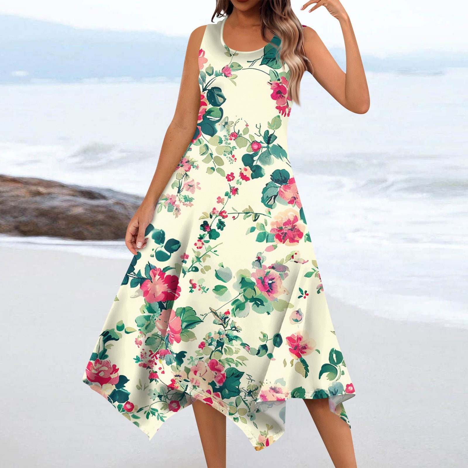 JULMCOMO Sundresses for Women Casual Sleeveless Sundress Hankerchief ...