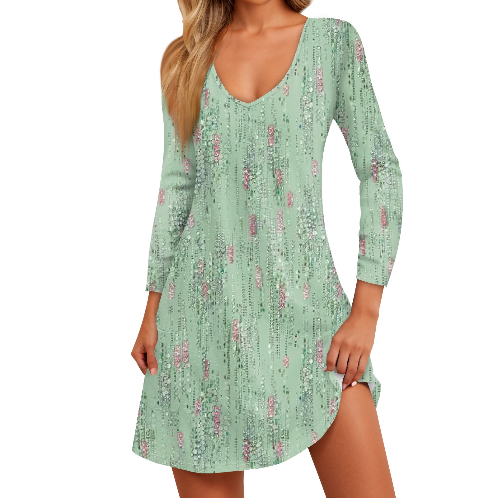 JULMCOMO Sundresses for Women Fall Casual V Neck Long sleeve Boho Beach ...