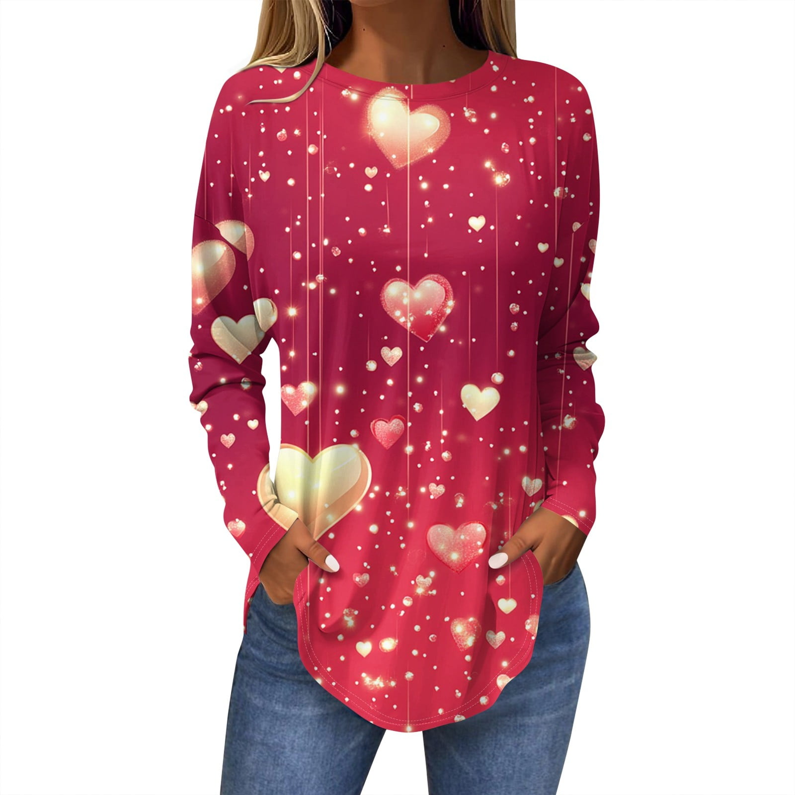 JULMCOMO Valentine's Day Dressy Tops for Women Pleated Front Long Sleeve Shirts Fall Fashion ...